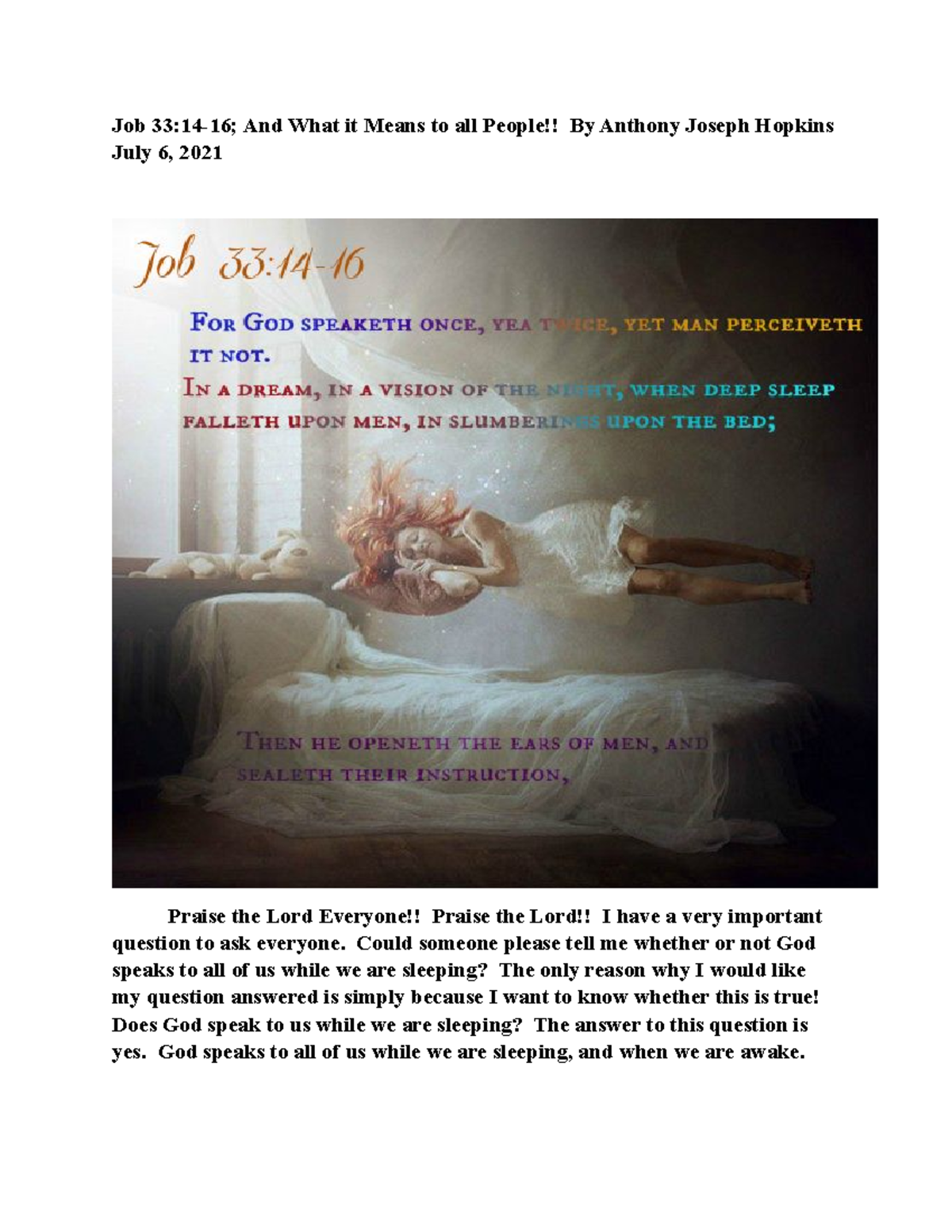 Job 33 - This is an essay that pertains to dreams inside the Book of ...