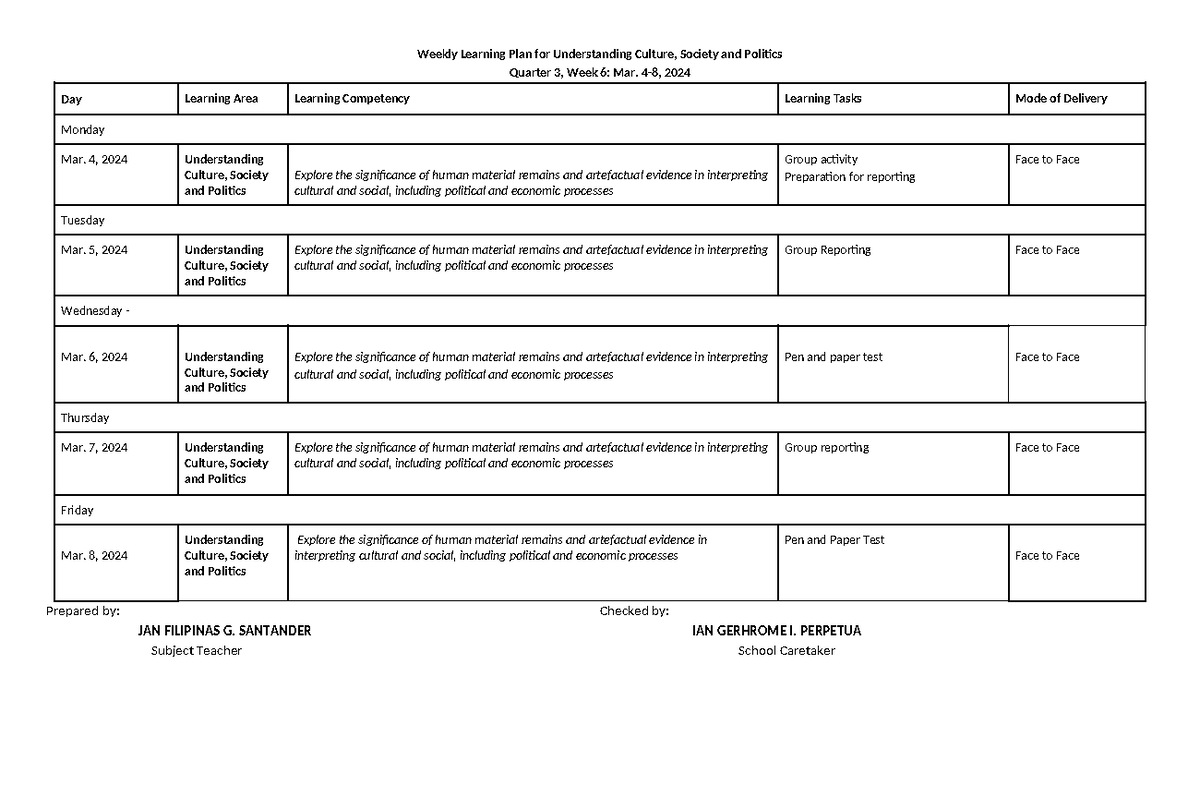 Week 6 ( Mar. 4-8, 2024) - weekly learning plan - Weekly Learning Plan ...