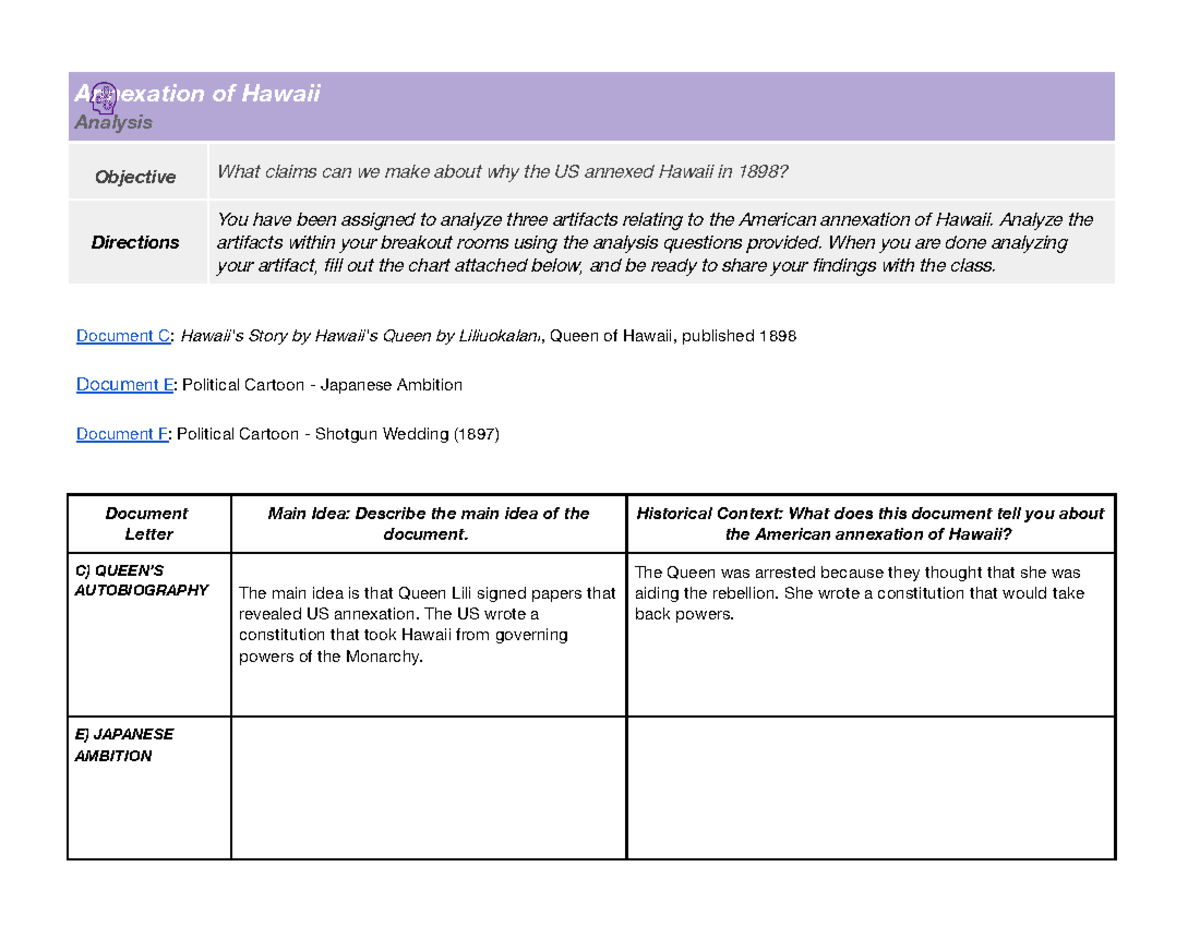 Analysis Annexation of Hawaii (V1) - Annexation of Hawaii Analysis ...