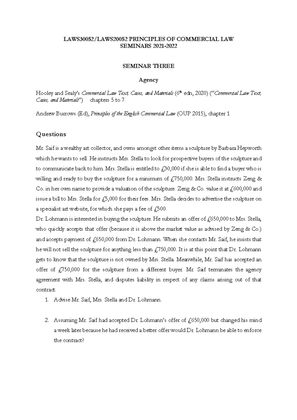 Seminar 3 - LAWS30052/LAWS20052 PRINCIPLES OF COMMERCIAL LAW SEMINARS ...