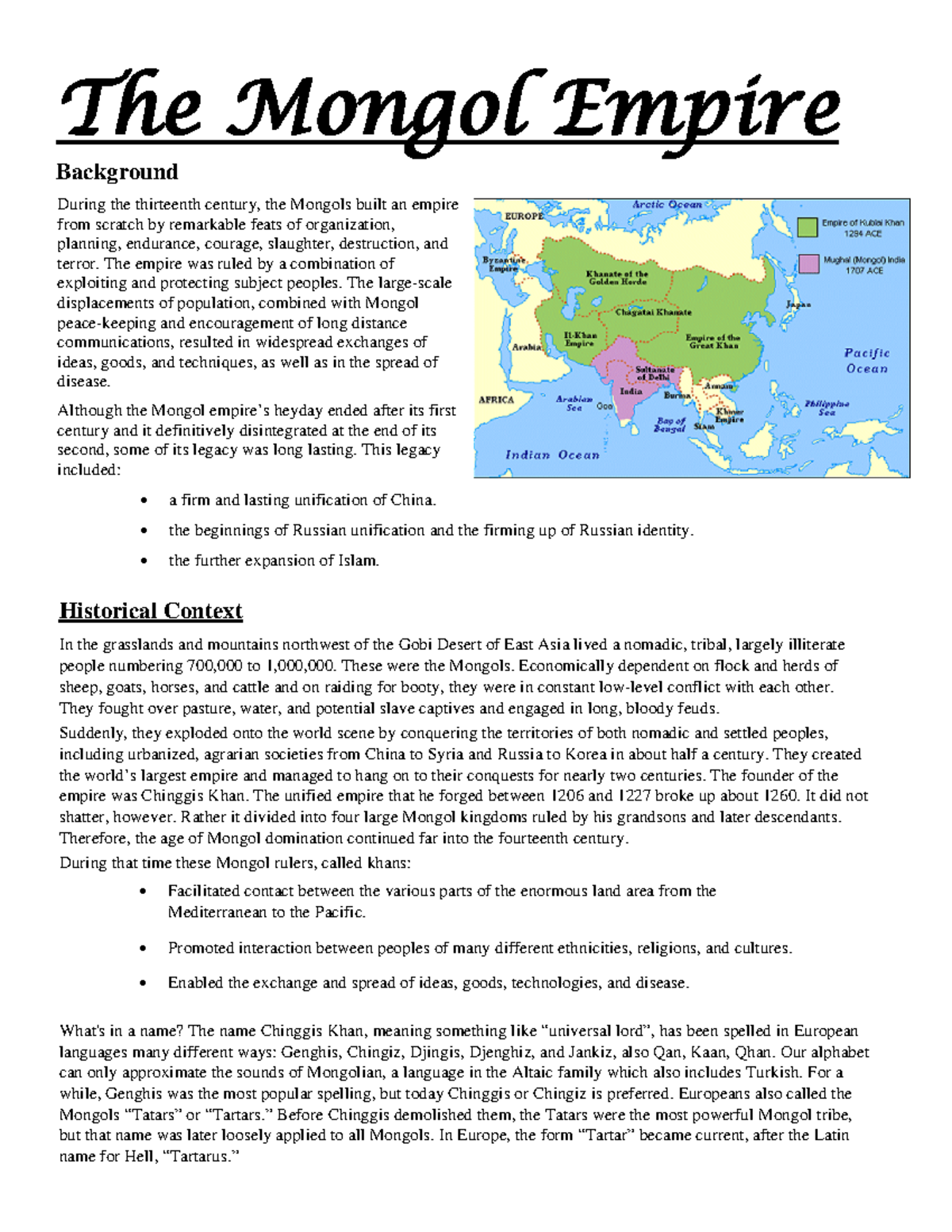 2 - hiiii - The Mongol Empire Background During the thirteenth century ...