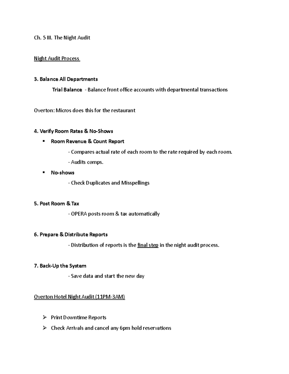 Ch. 5 III. The Night Audit lecture 4 - Ch. 5 III. The Night Audit Night ...
