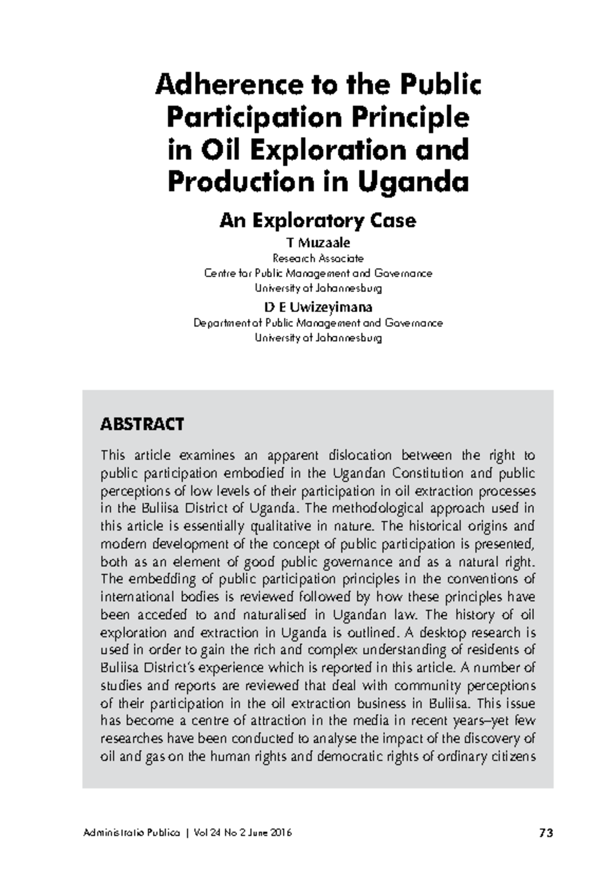 Adherence to the Public participants principle on Oil exprolation ...
