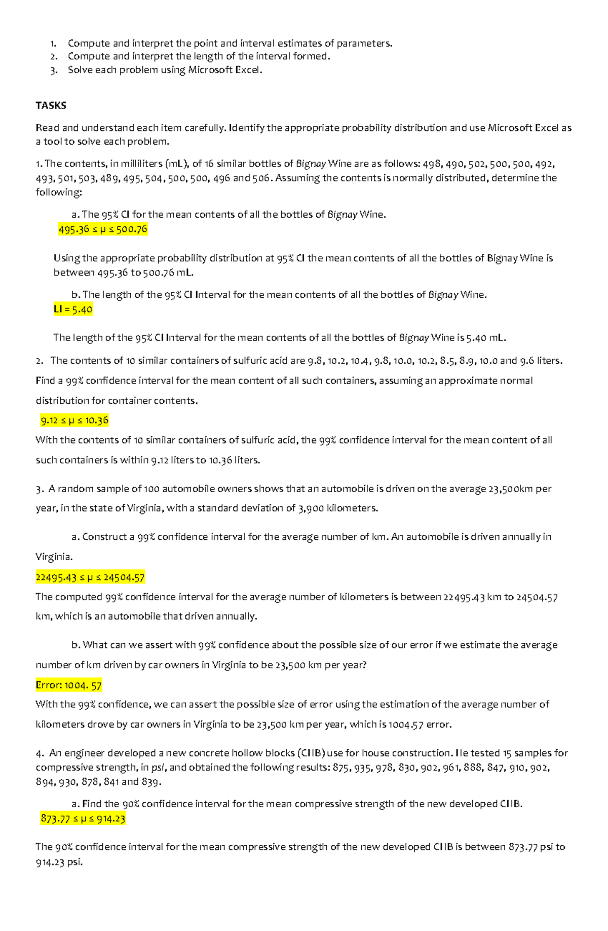 LA3 Estimation - Lecture notes Data analytics - Compute and interpret ...