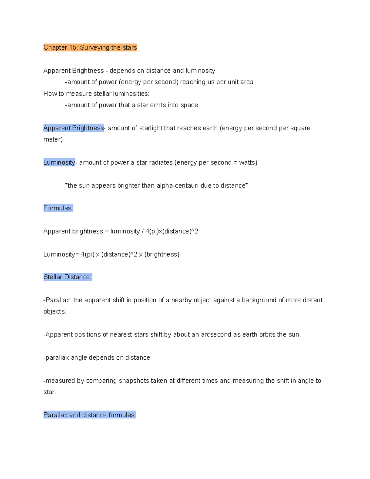 Astro notes - Chapter 15: Surveying the stars Apparent Brightness ...