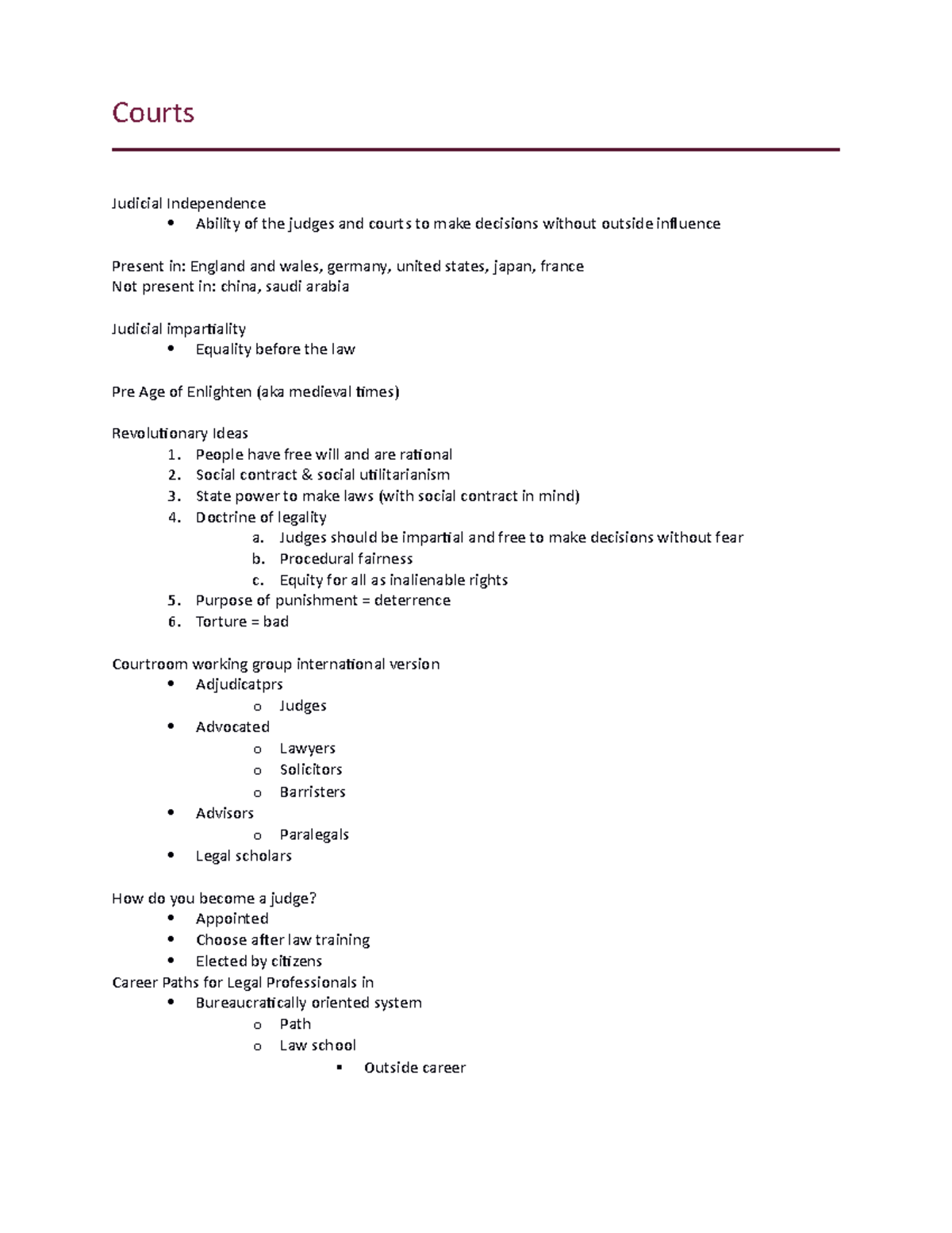 Courts - Lecture notes 1 - Courts Judicial Independence Ability of the ...