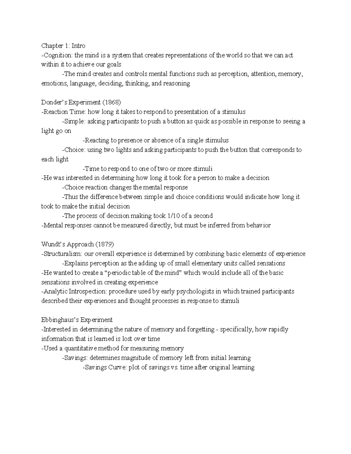 Cognitive Psychology Chapter Notes - Chapter 1: Intro -Cognition: the ...