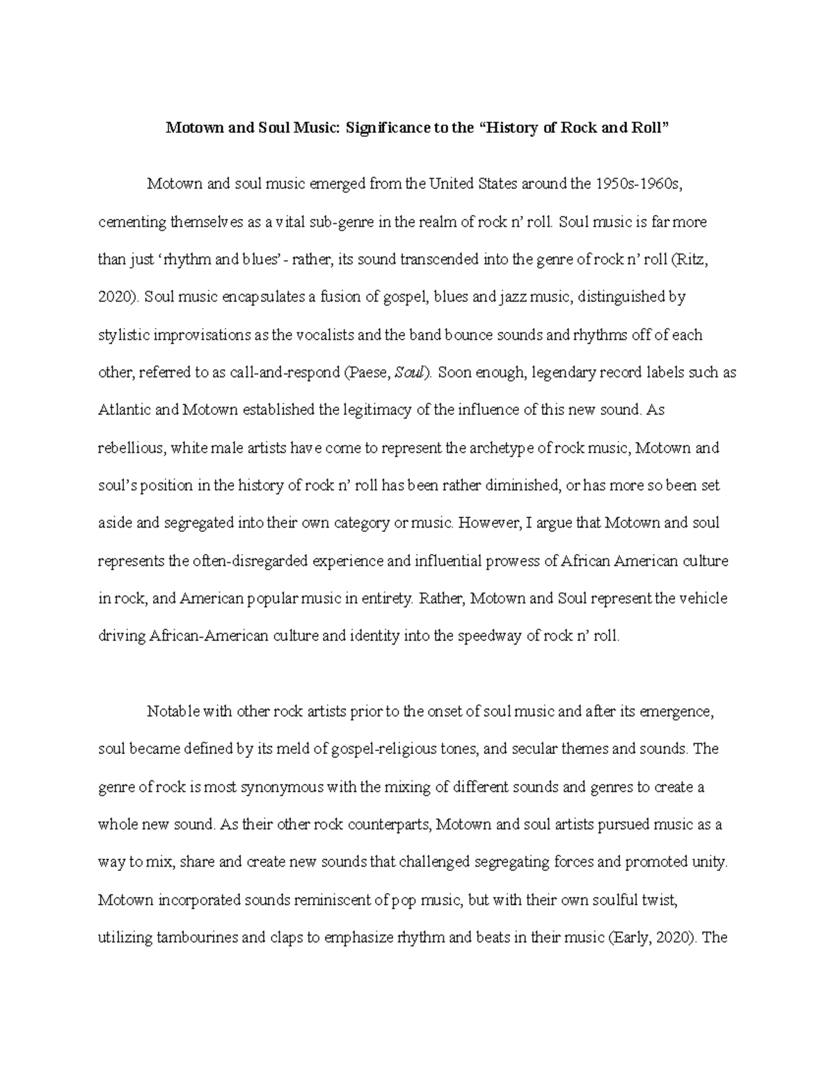 Motown & Soul Paper - Grade: A - Motown and Soul Music: Significance to ...