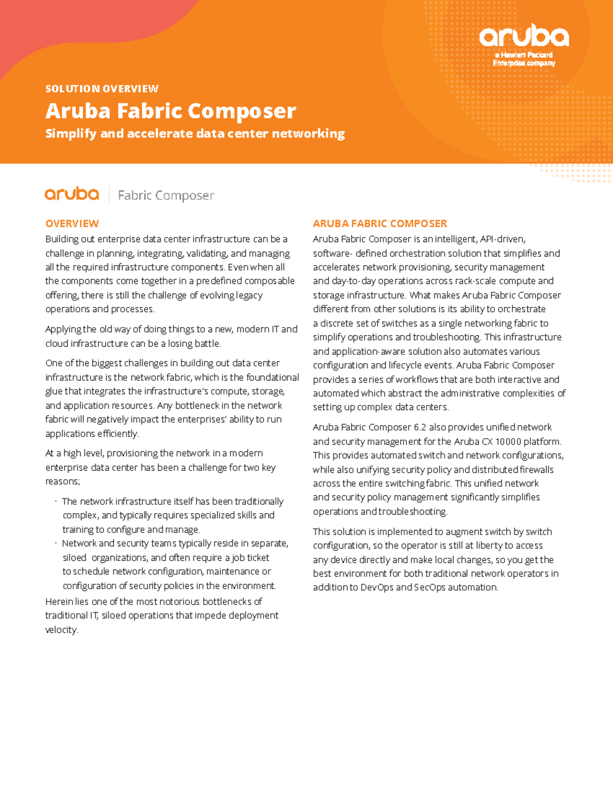 Aruba Fabric Composer Solution Overview-a00107258 enw - Aruba Fabric Composer Simplify and - Studocu