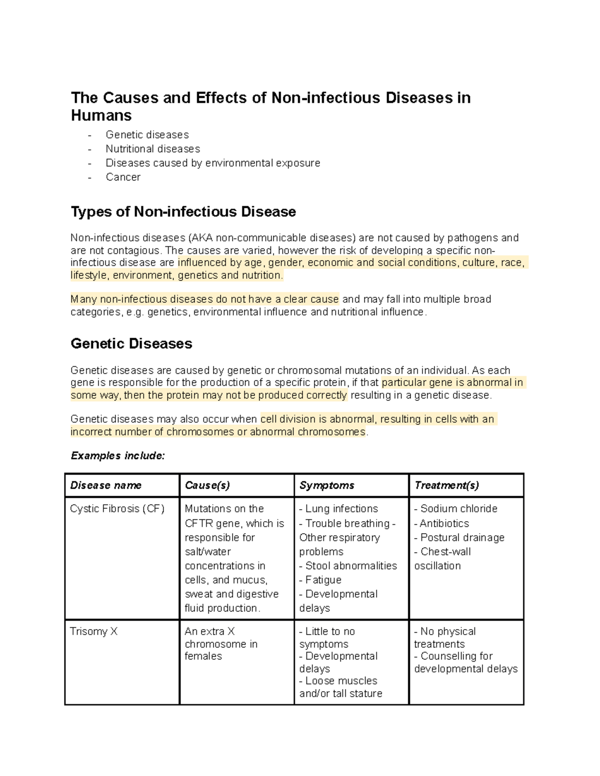 The Causes and Effects of Non-infectious Diseases in Humans - The ...