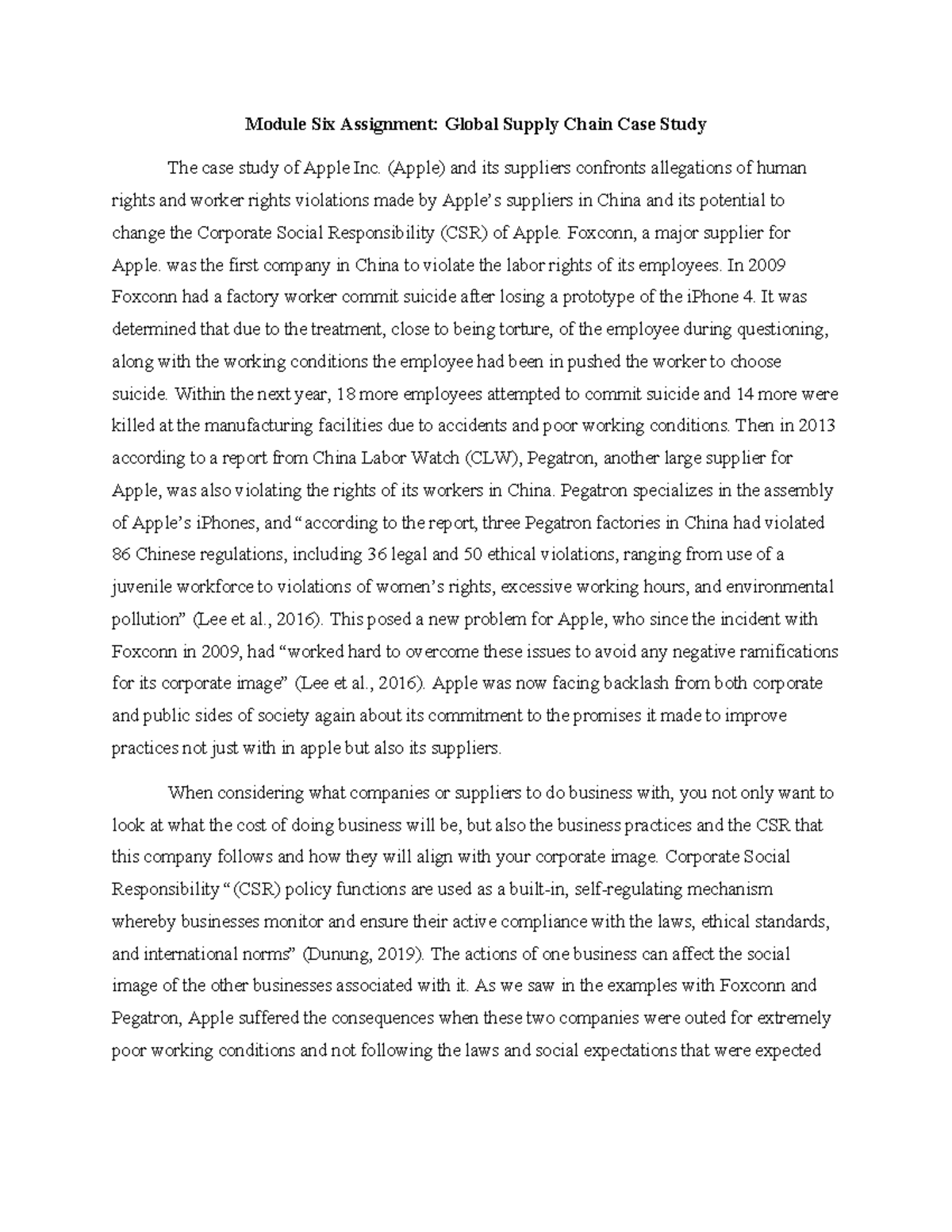 INT 220 6-2 Global Supply Chain Case Study - Module Six Assignment ...