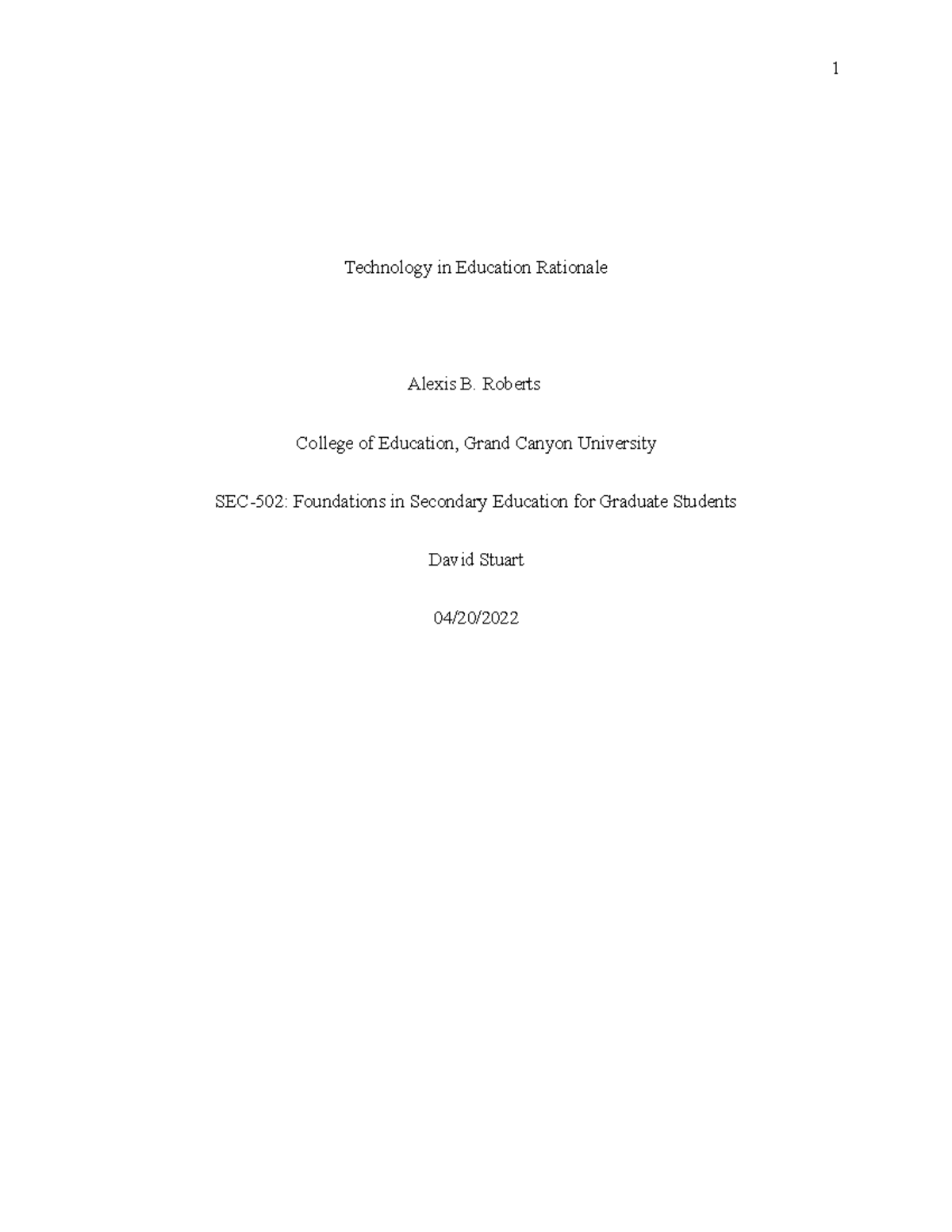 SEC 502 Topic 4 - Technology in Education Rationale - Technology in ...