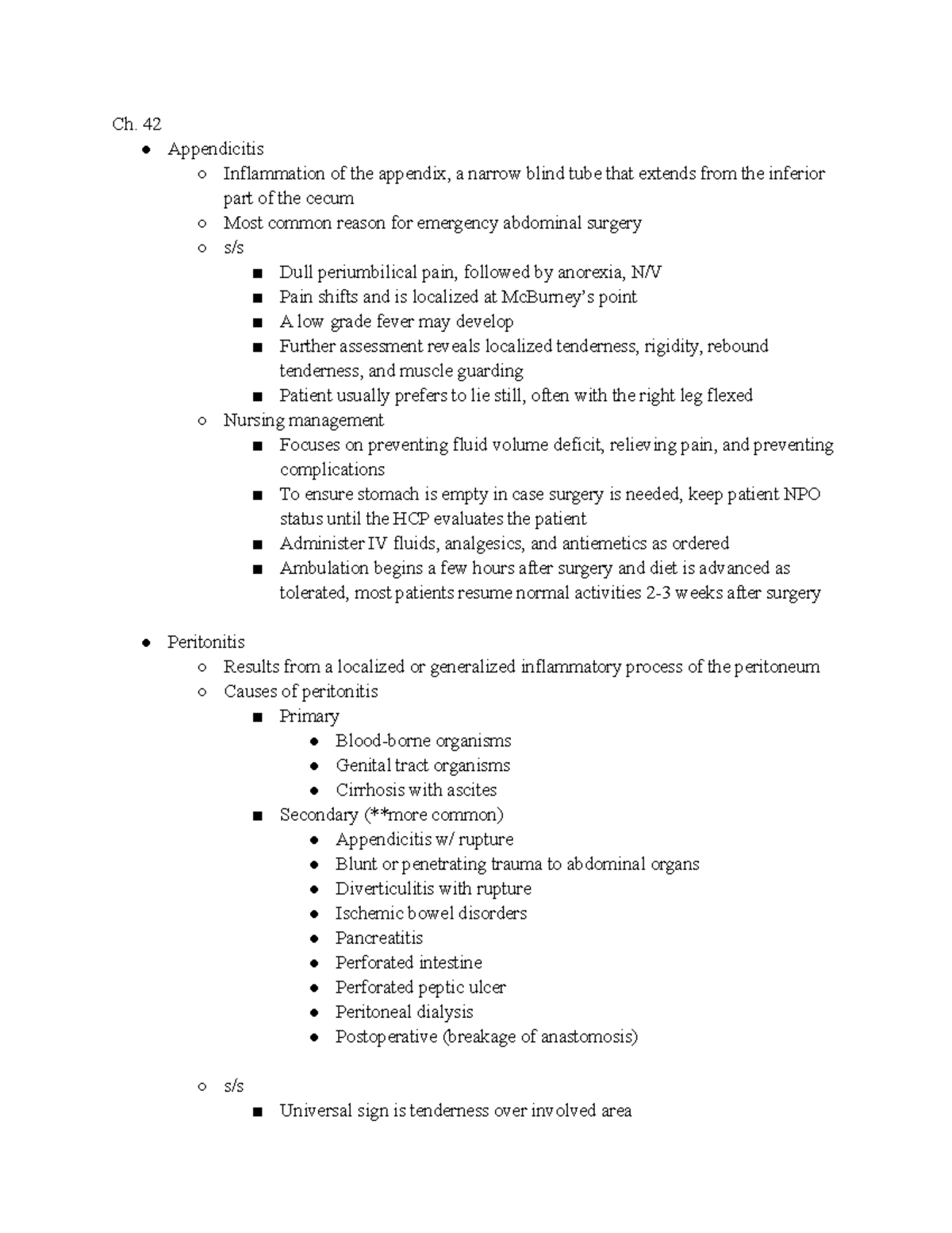 Ch 42 - Ch. 42 Appendicitis Inflammation of the appendix, a narrow ...