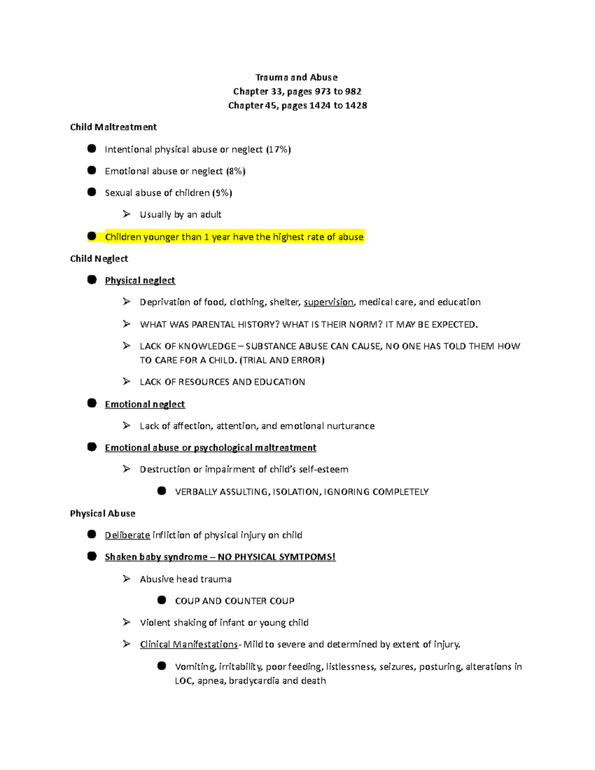 Trauma and Abuse Outline - Trauma and Abuse Chapter 33, pages 973 to ...