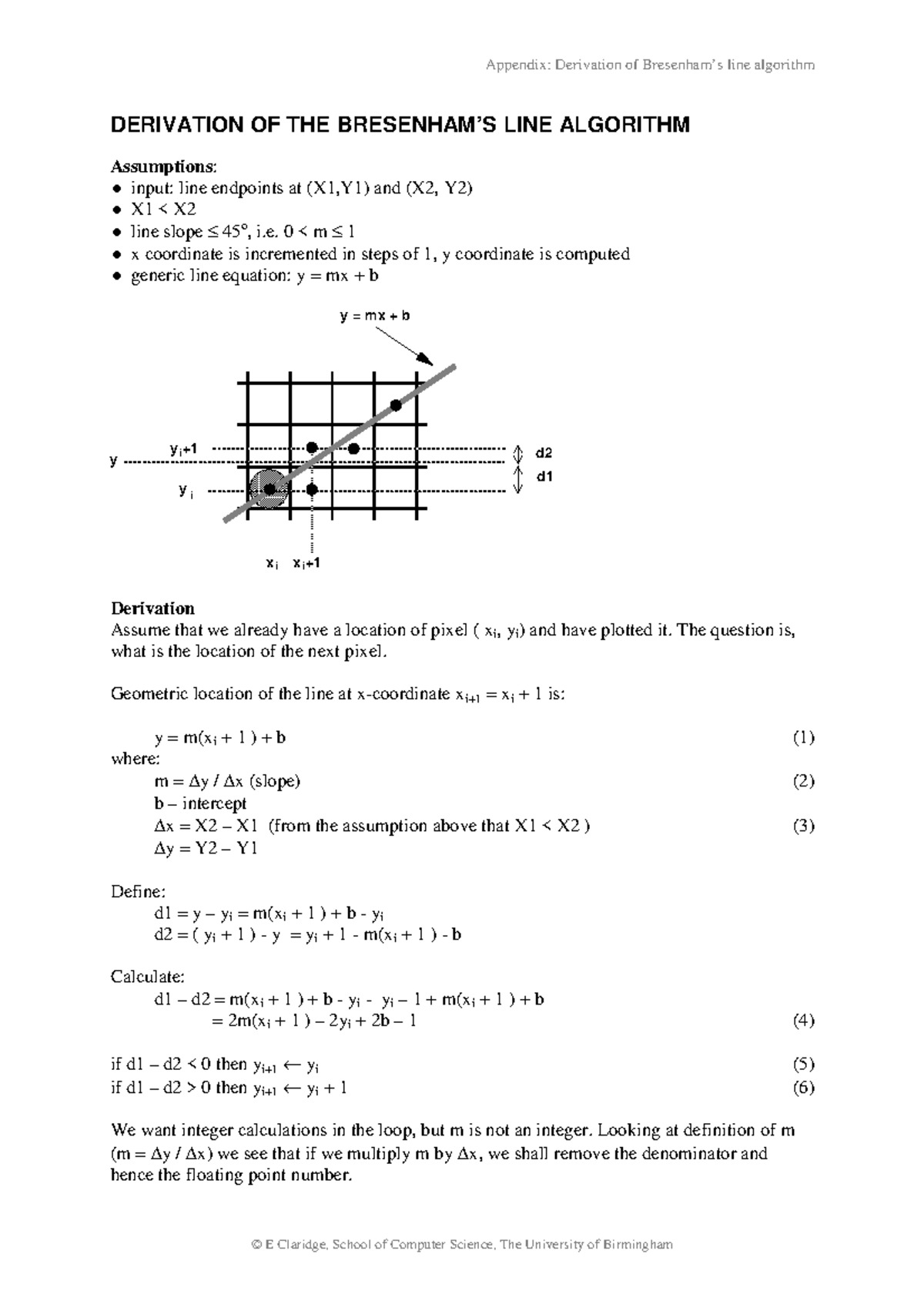Bresenham derivation - Appendix: Derivation of Bresenham’s line ...