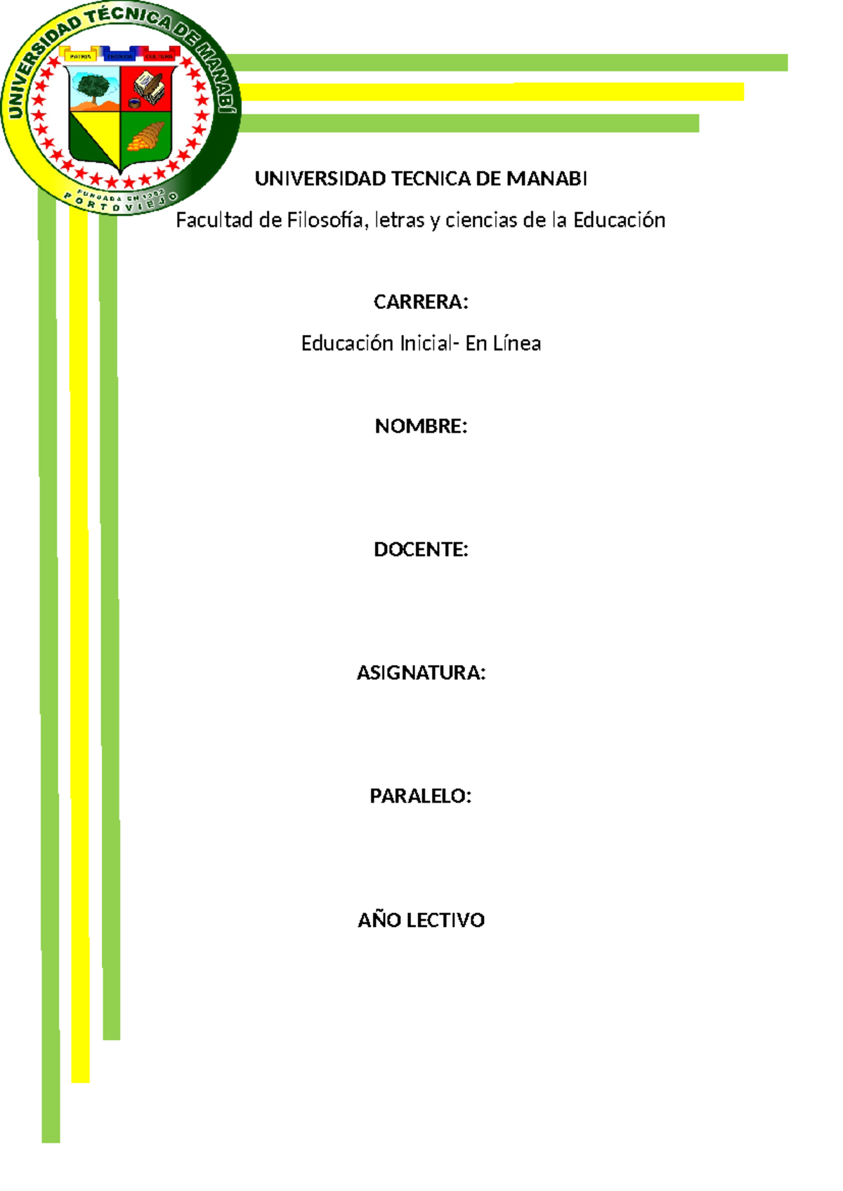 Caratula - utm - Desarrollo Personal y Social - UNIVERSIDAD TECNICA DE ...