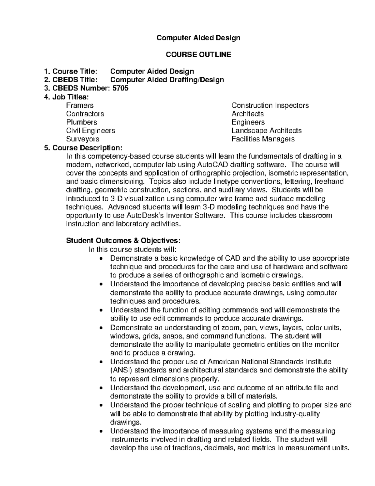 Computer-aided-design - Computer Aided Design COURSE OUTLINE 1. Course ...