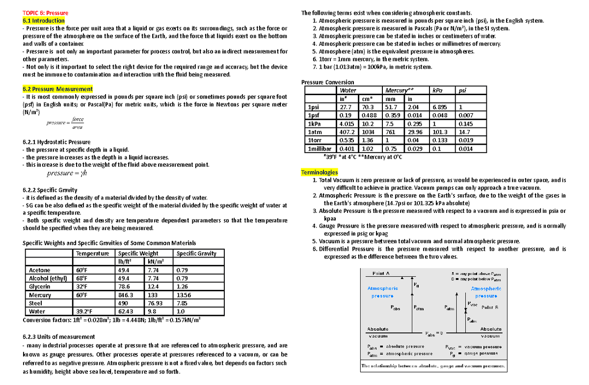 Kylelyn claro topic 67 - Control - TOPIC 6: Pressure 6 Introduction ...