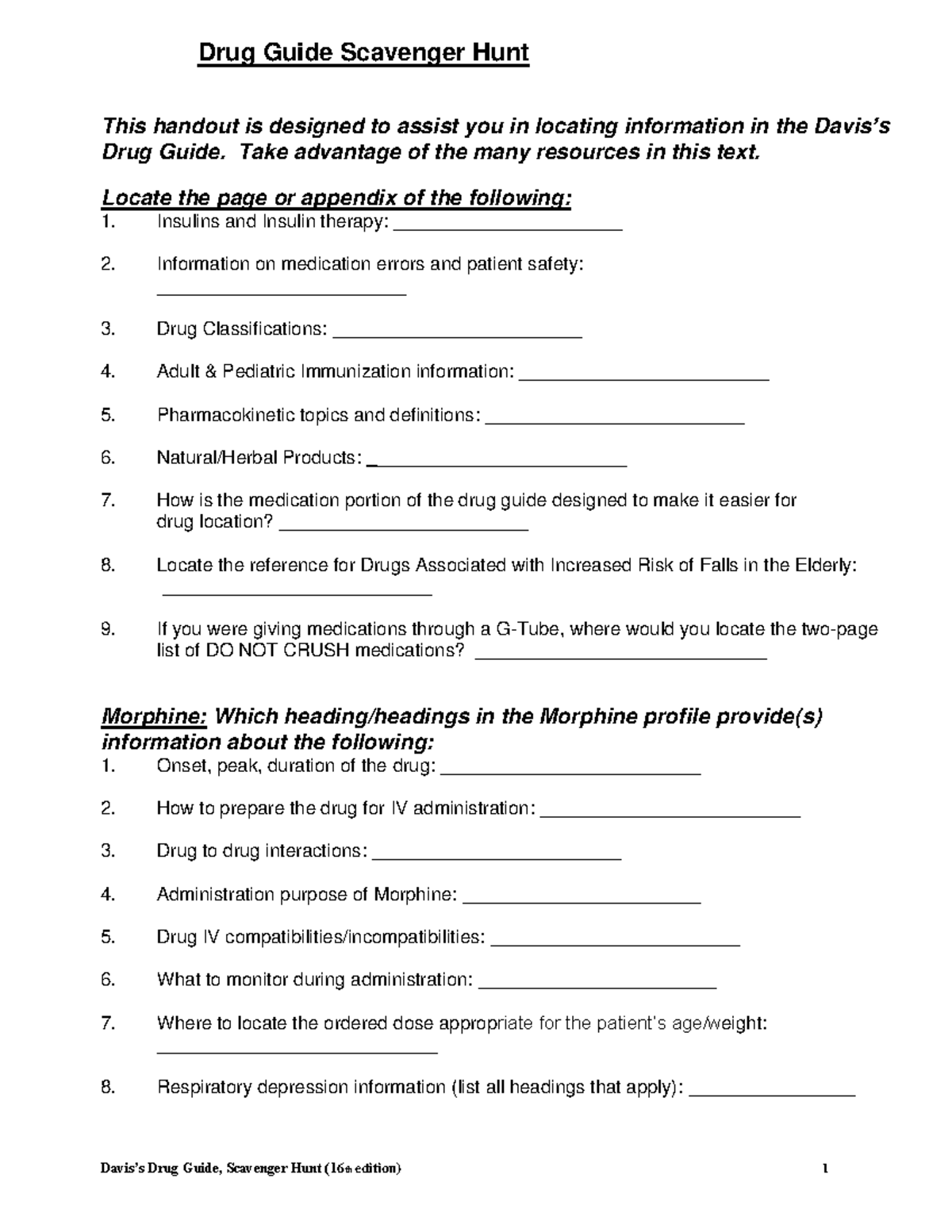 Week1 Scaveng hunt - Davis’s Drug Guide, Scavenger Hunt (1 6 th edition ...