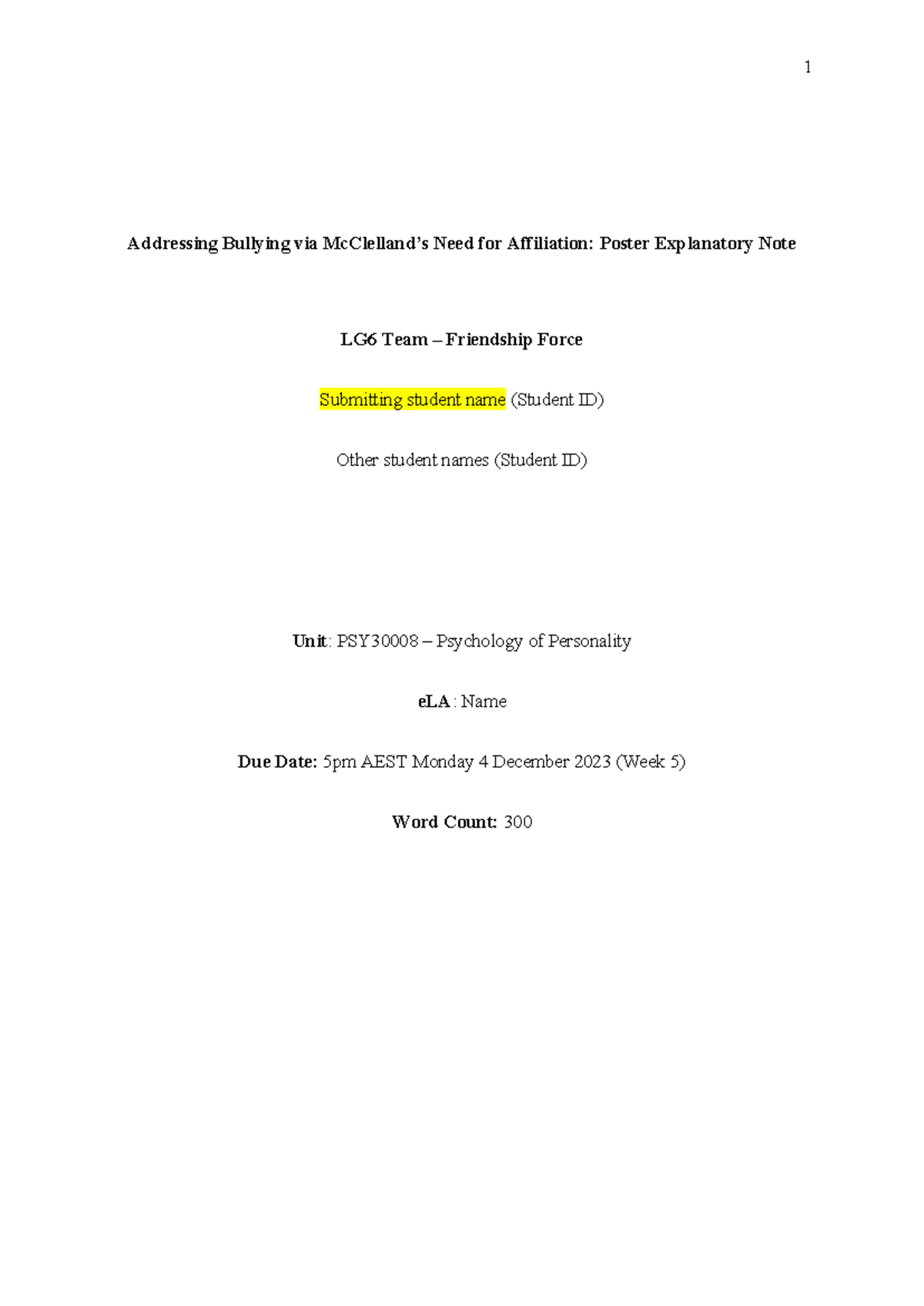 Assignment 1 Poster - Explanatory Note - HD Standard - Addressing ...