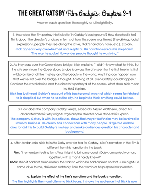 Gatsby Ch. 3 Fitzgerald's Purpose - THE GREAT GATSBY Chapter 3 ...