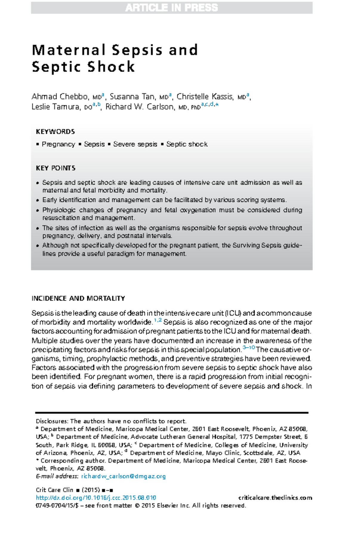Maternal Sepsis and 2015 - Maternal Sepsis and Septic Shock Ahmad ...
