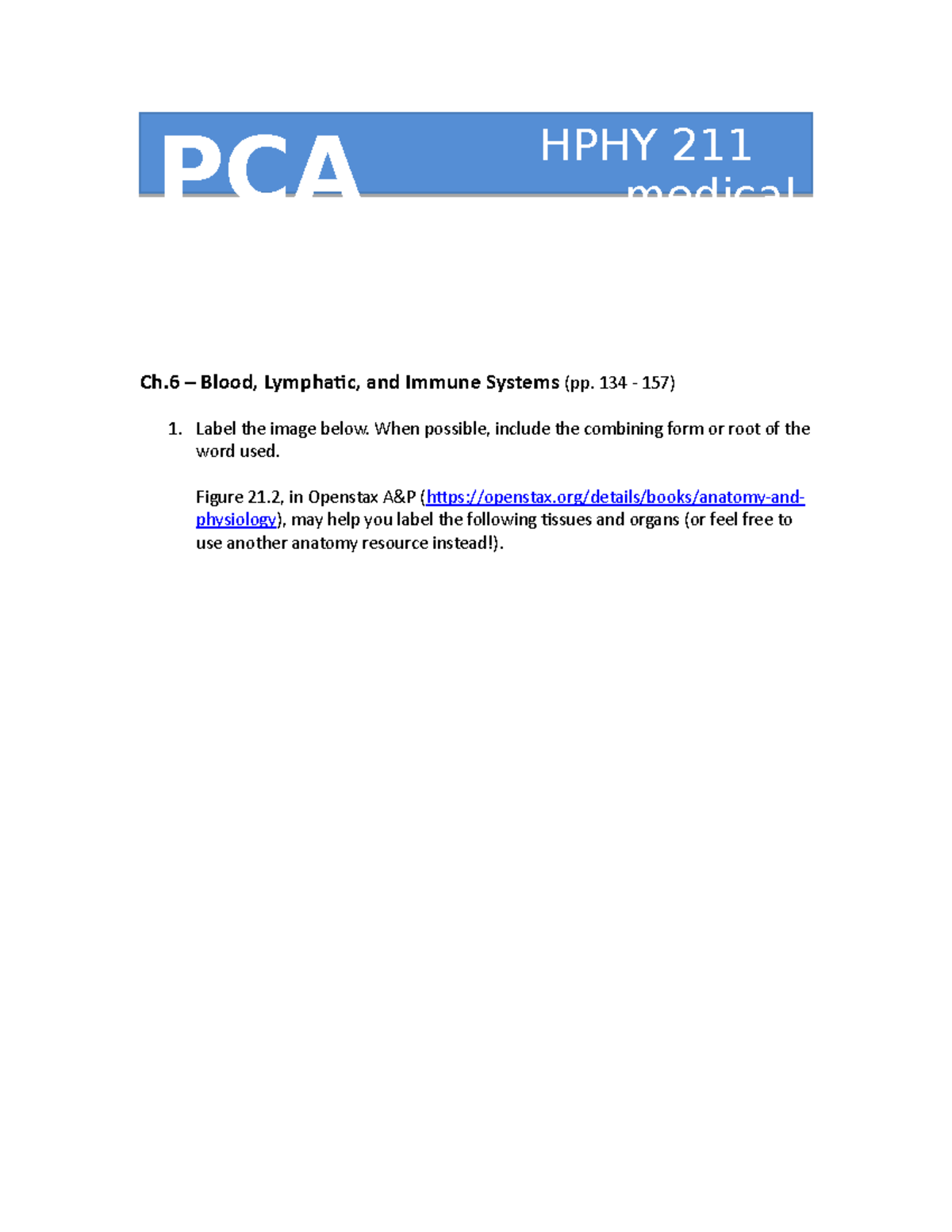 PCA 6 (Blood, Lymph, Immune Systems) - Ch – Blood, Lymphatic, and ...