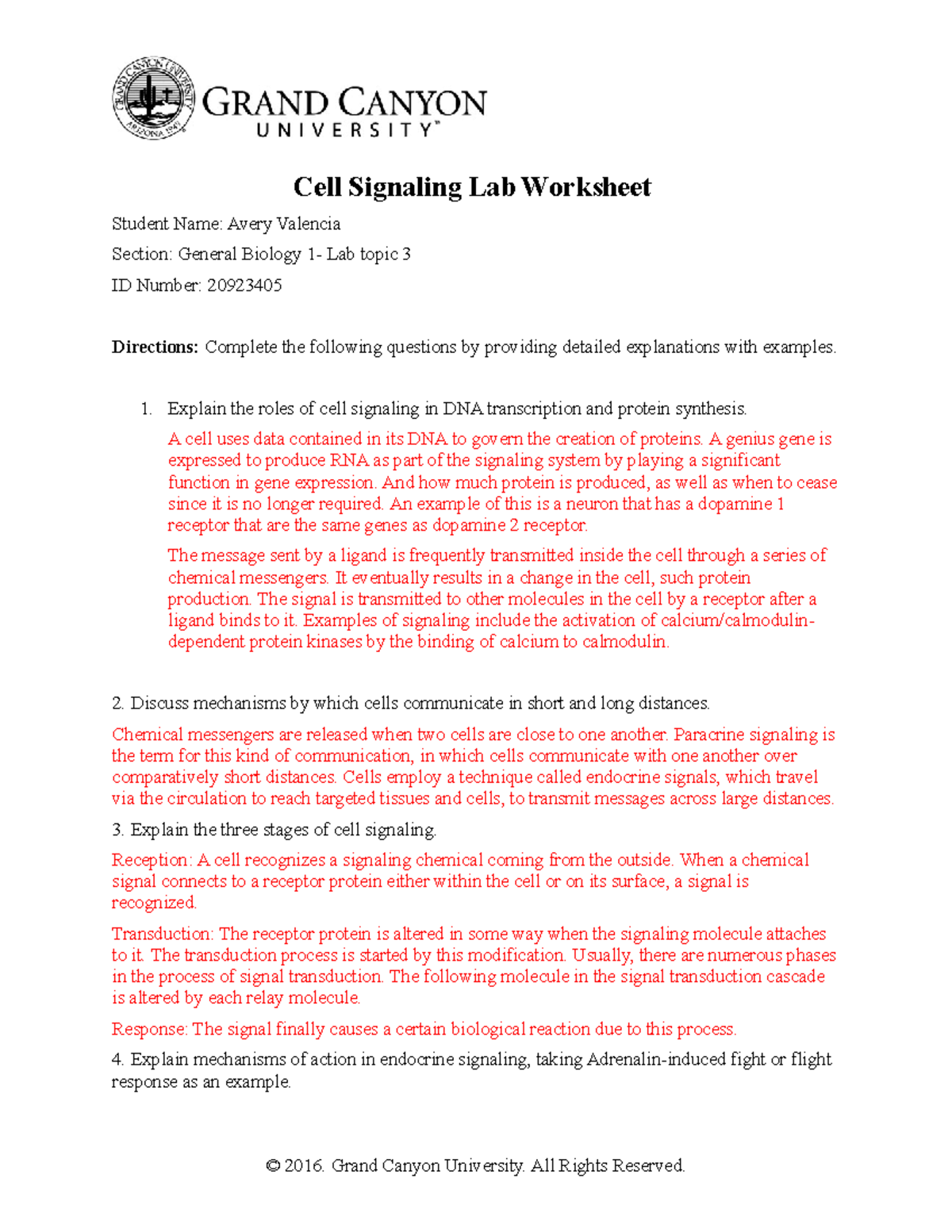 BIO 181L RS Cell Communication Wksht - Cell Signaling Lab Worksheet ...
