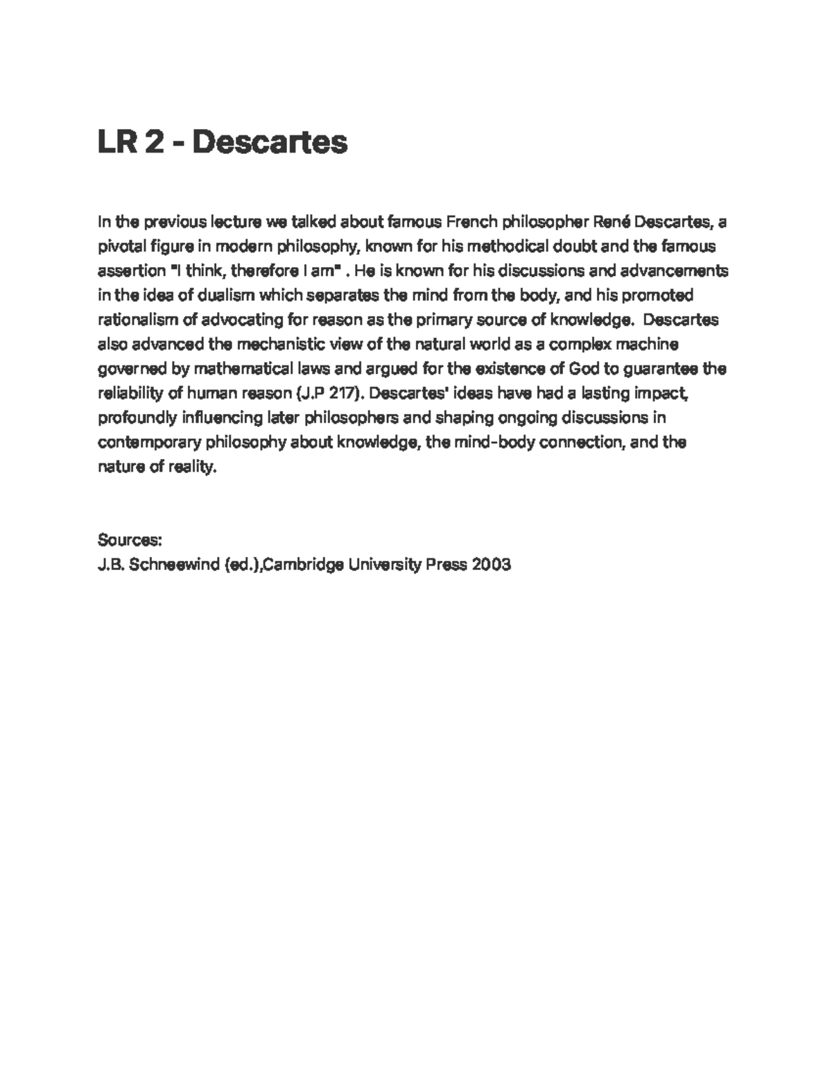 LR 2 - Descartes - LR2 - LR 2 - Descartes In the previous lecture we ...