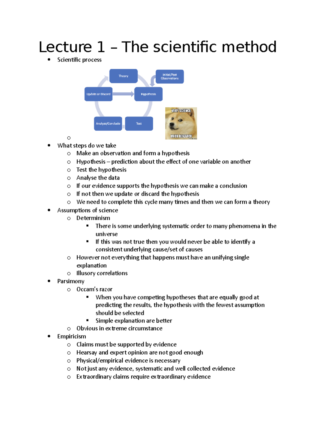 Psyc1111 notes - Lecture 1 – The scientific method Scientific process o ...