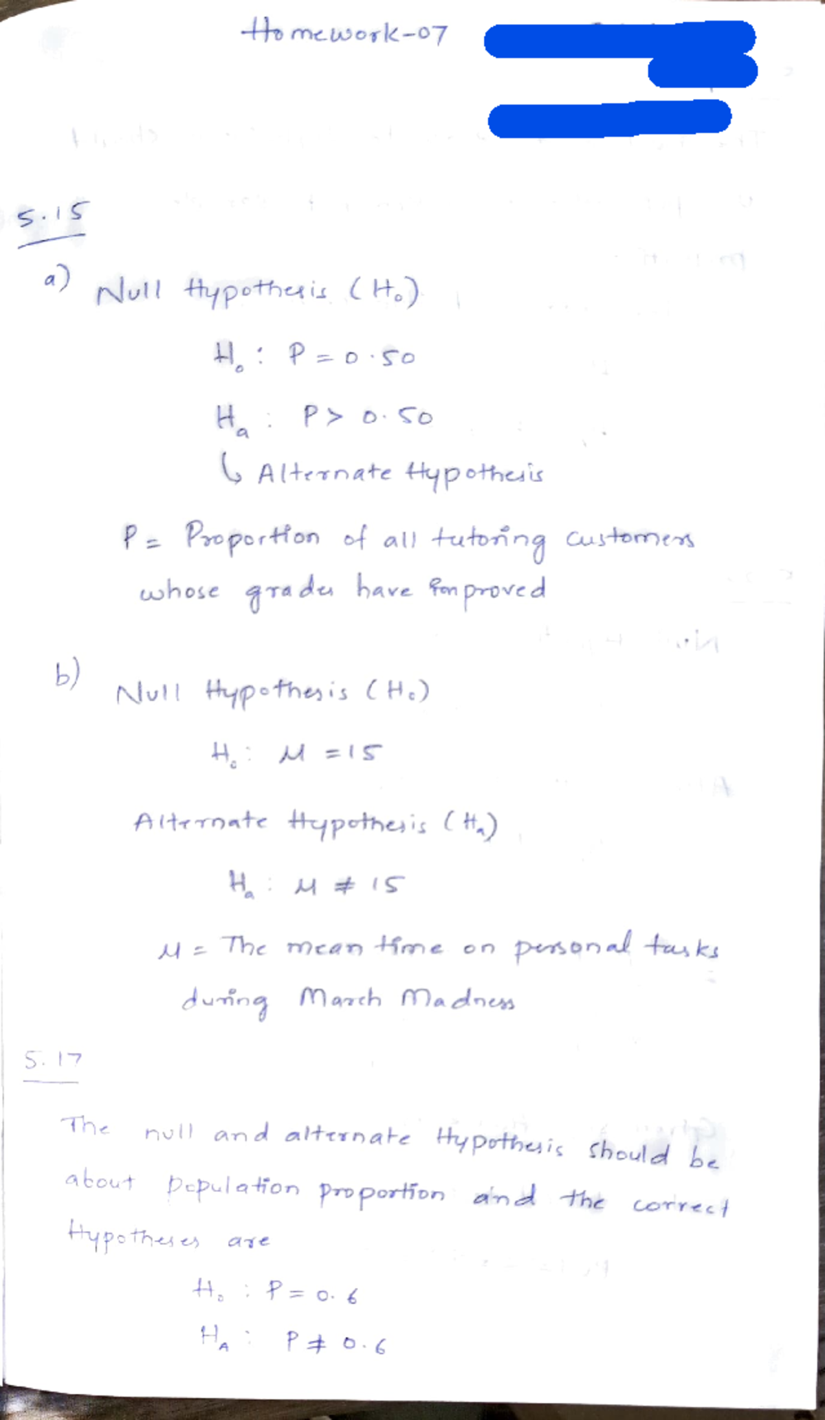 Homework 7 - Exercise 5.15, 17, 18, 22, 23 in “OpenIntro Stats ...