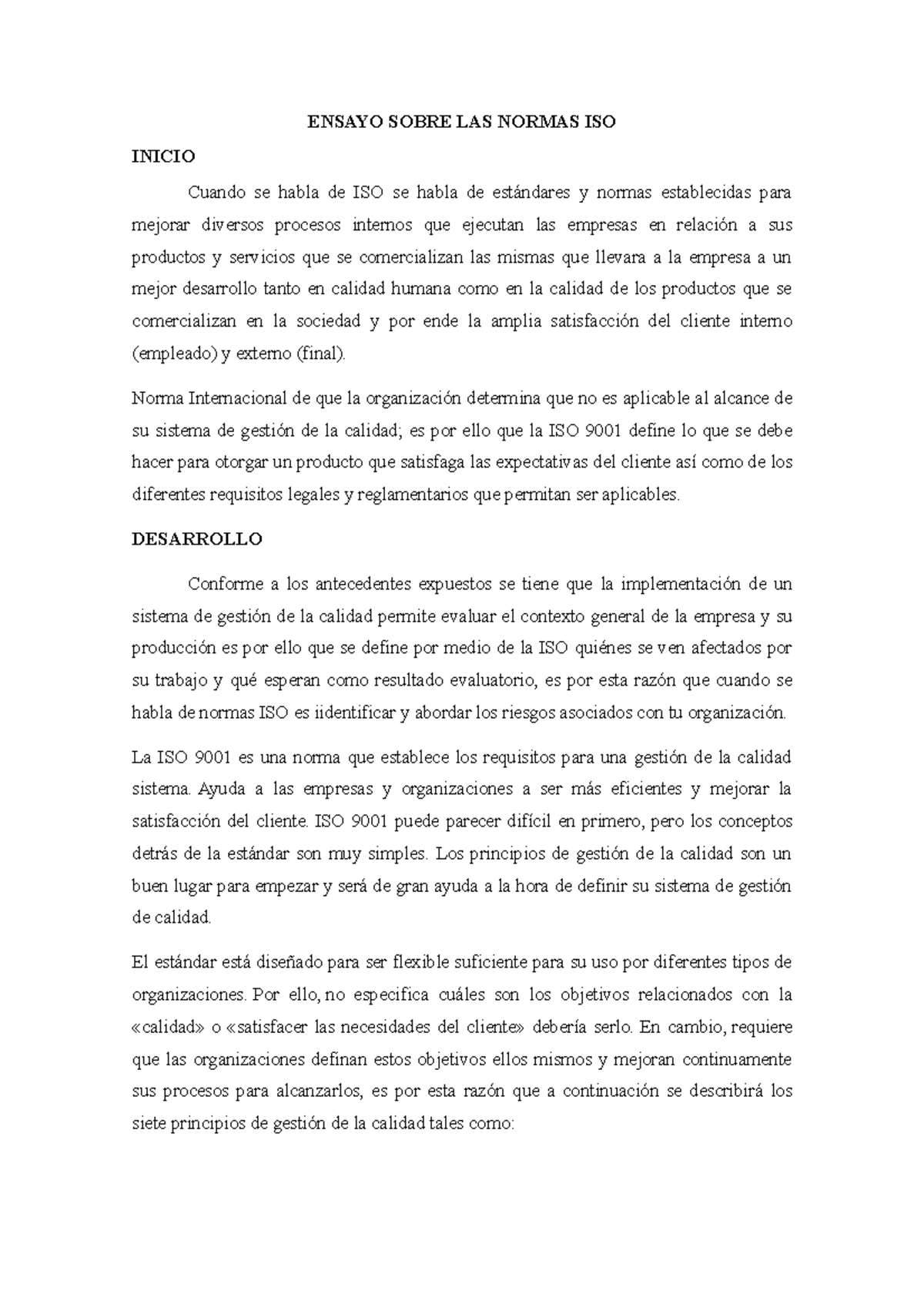 Ensayo Sobre LAS Normas ISO - ENSAYO SOBRE LAS NORMAS ISO INICIO Cuando ...