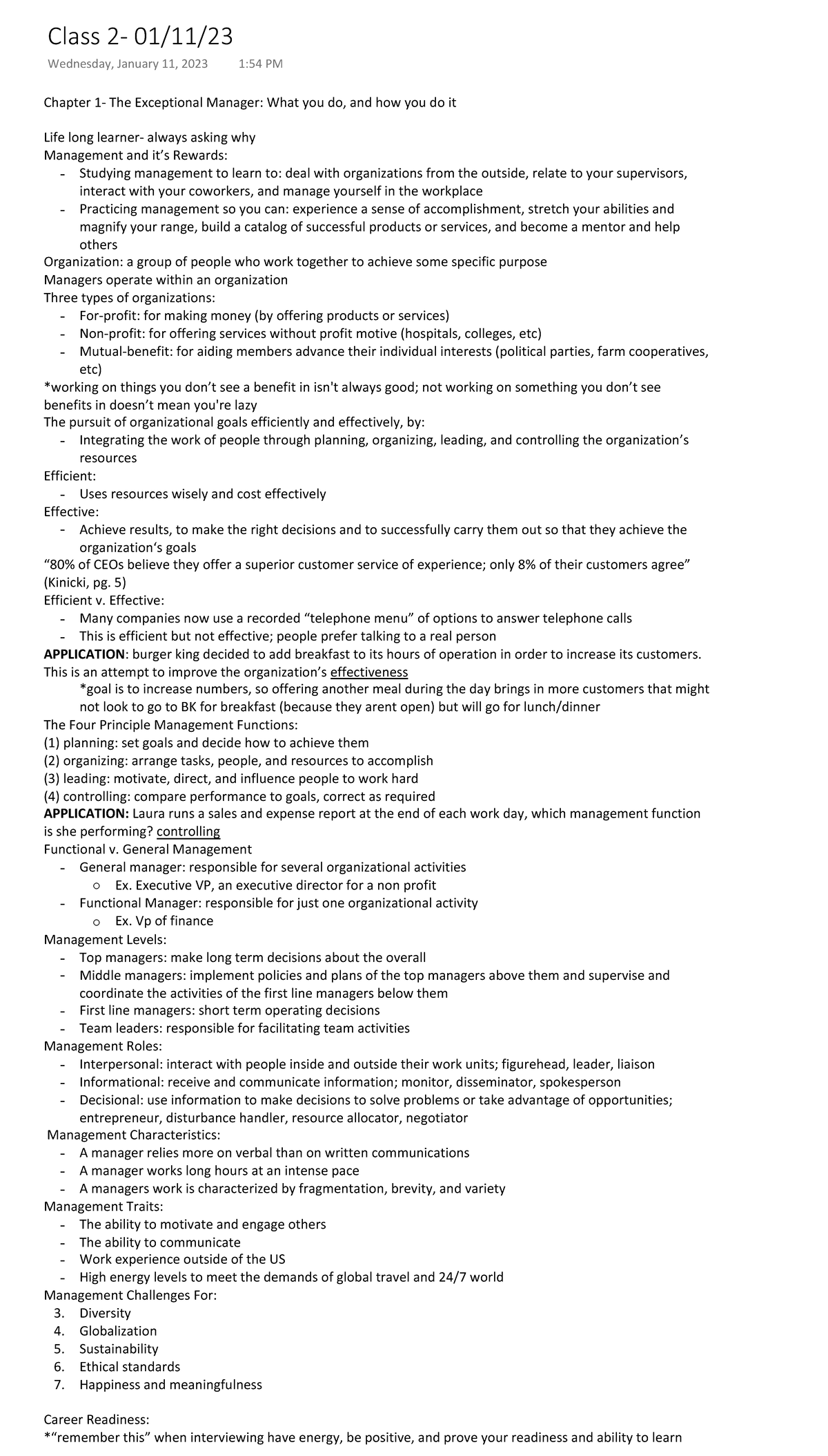 Chapter 1- Class Notes - Chapter 1- The Exceptional Manager: What you ...