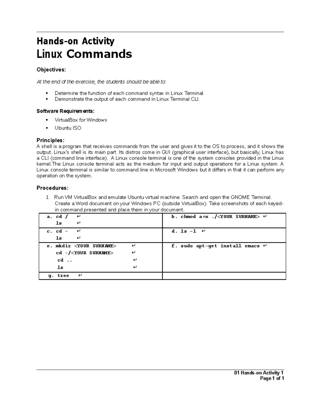 01 Hands-on Activity 1(3) - Hands-on Activity Linux Commands Objectives ...