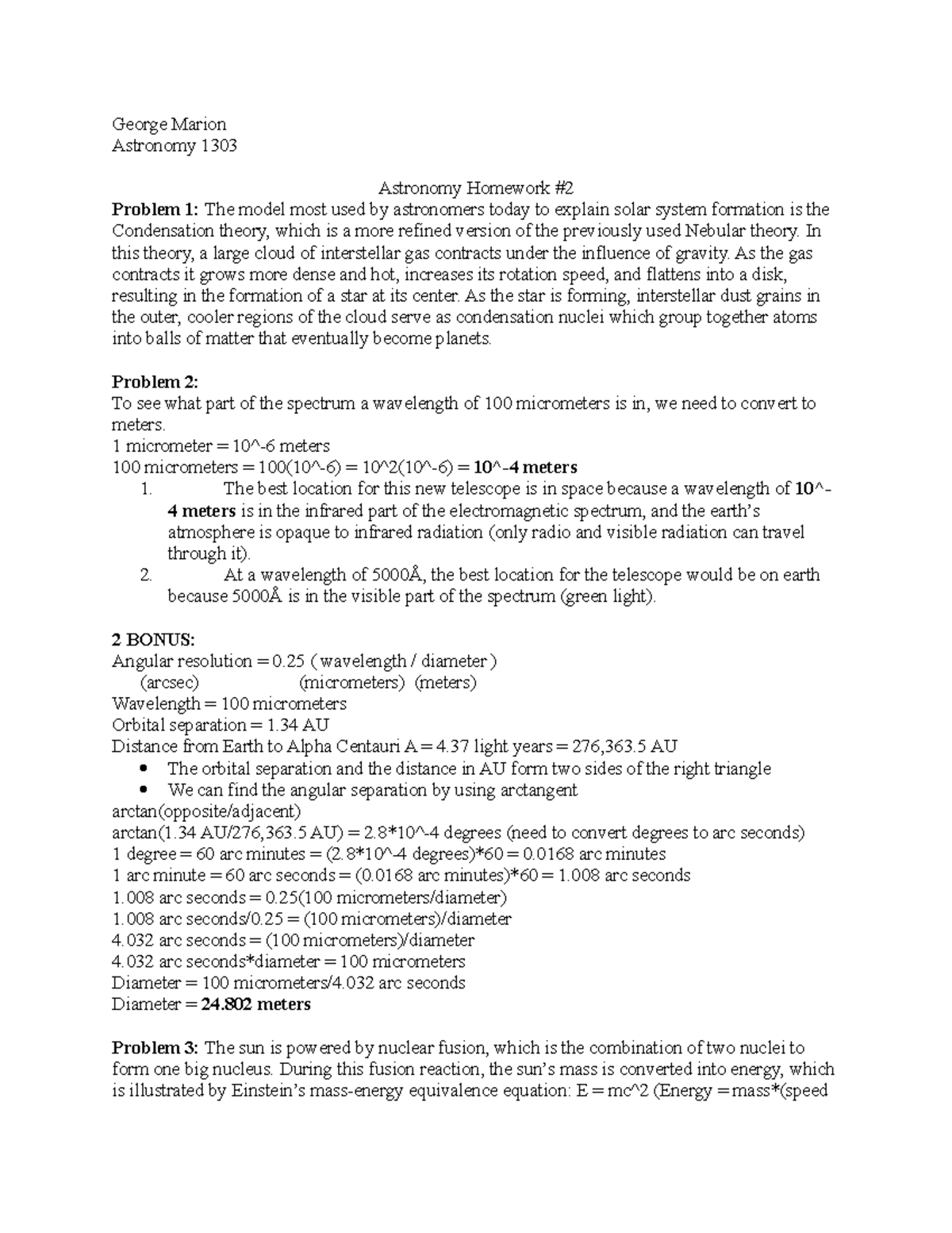 ASTR 1303 Homework Assignment 2 - George Marion Astronomy 1303 ...