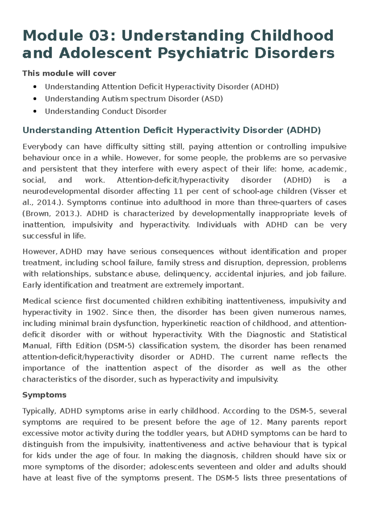 Module 03 Understanding Childhood and Adolescent Psychiatric Disorders ...