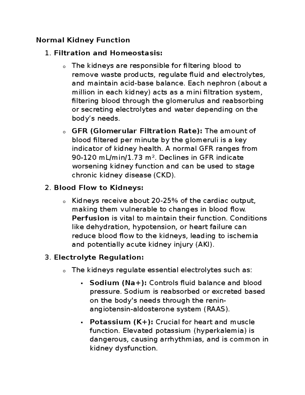 renal lecture notes - Normal Kidney Function 1. Filtration and ...