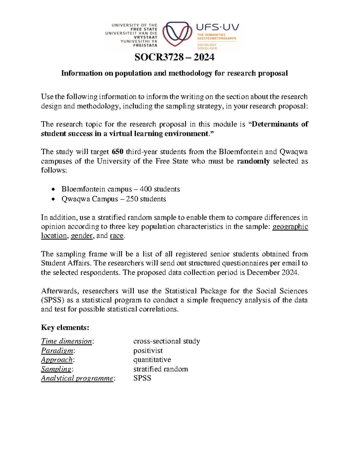 SOCR3728 Research Proposal Information on population and methodology for research proposal (2024 ...
