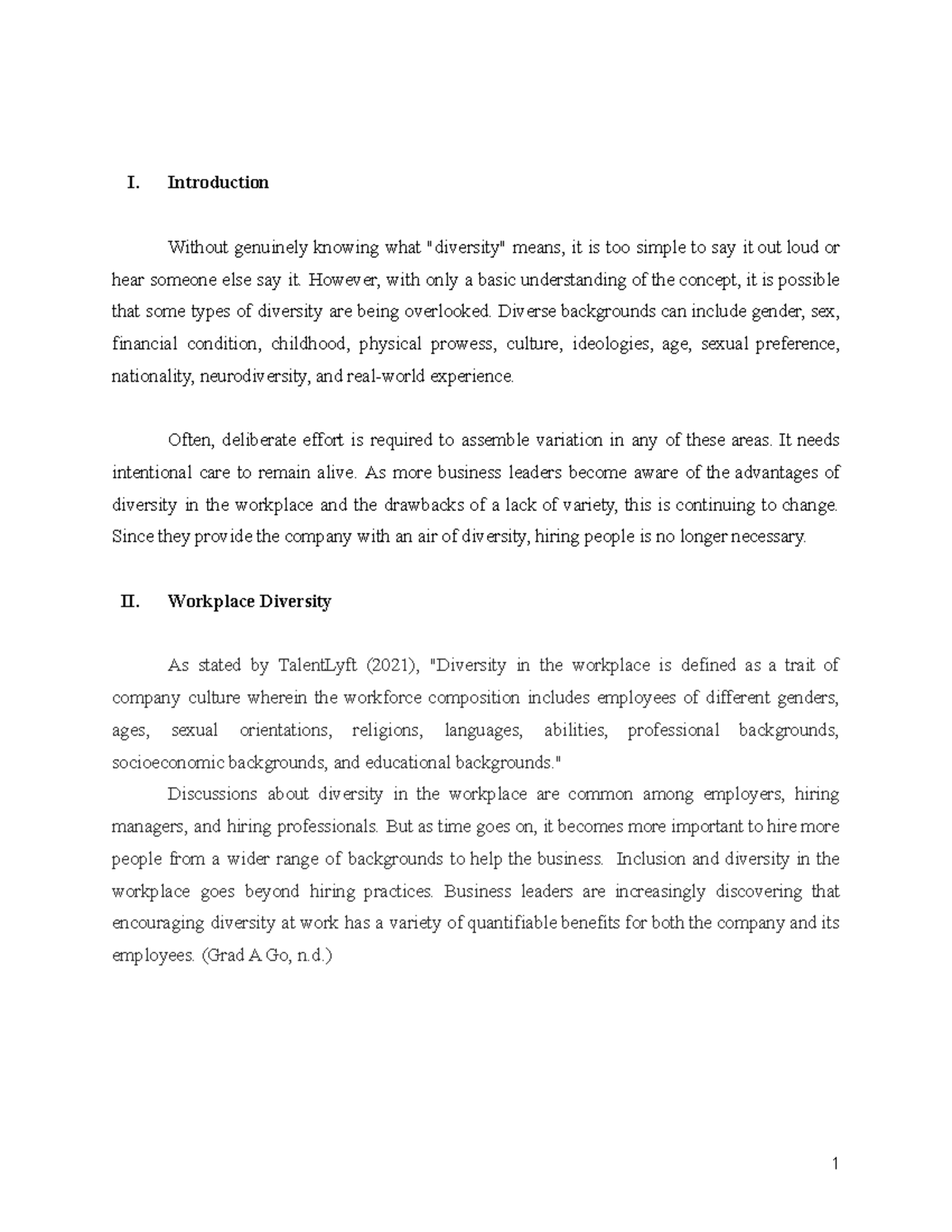HRM Diversity - Learning Assessment in HRM - I. Introduction Without ...