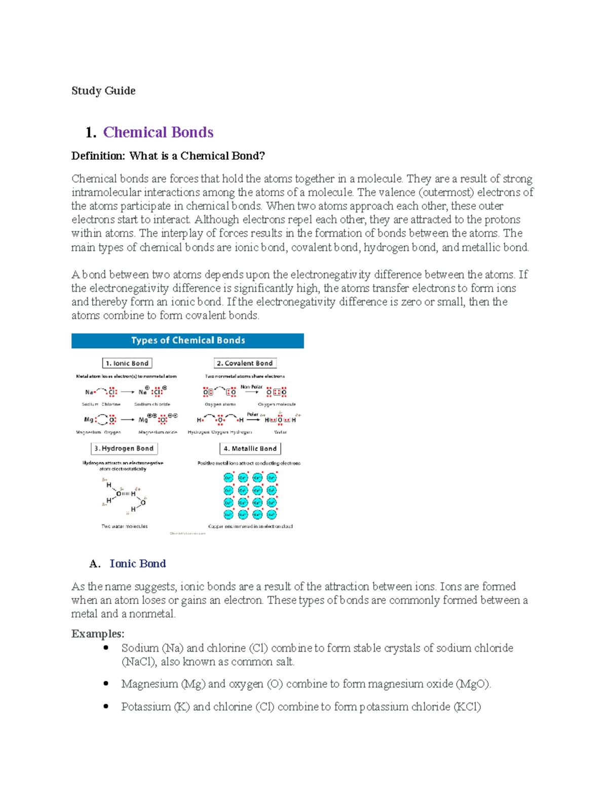 Study Guide - Need better help understanding. - Study Guide 1. Chemical ...