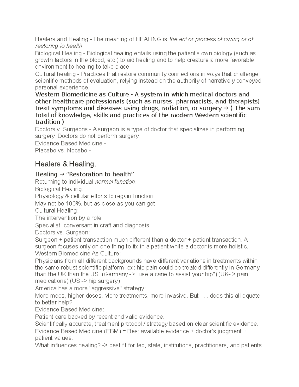 Biomed notes 4 - aronsen - Healers and Healing - The meaning of HEALING ...