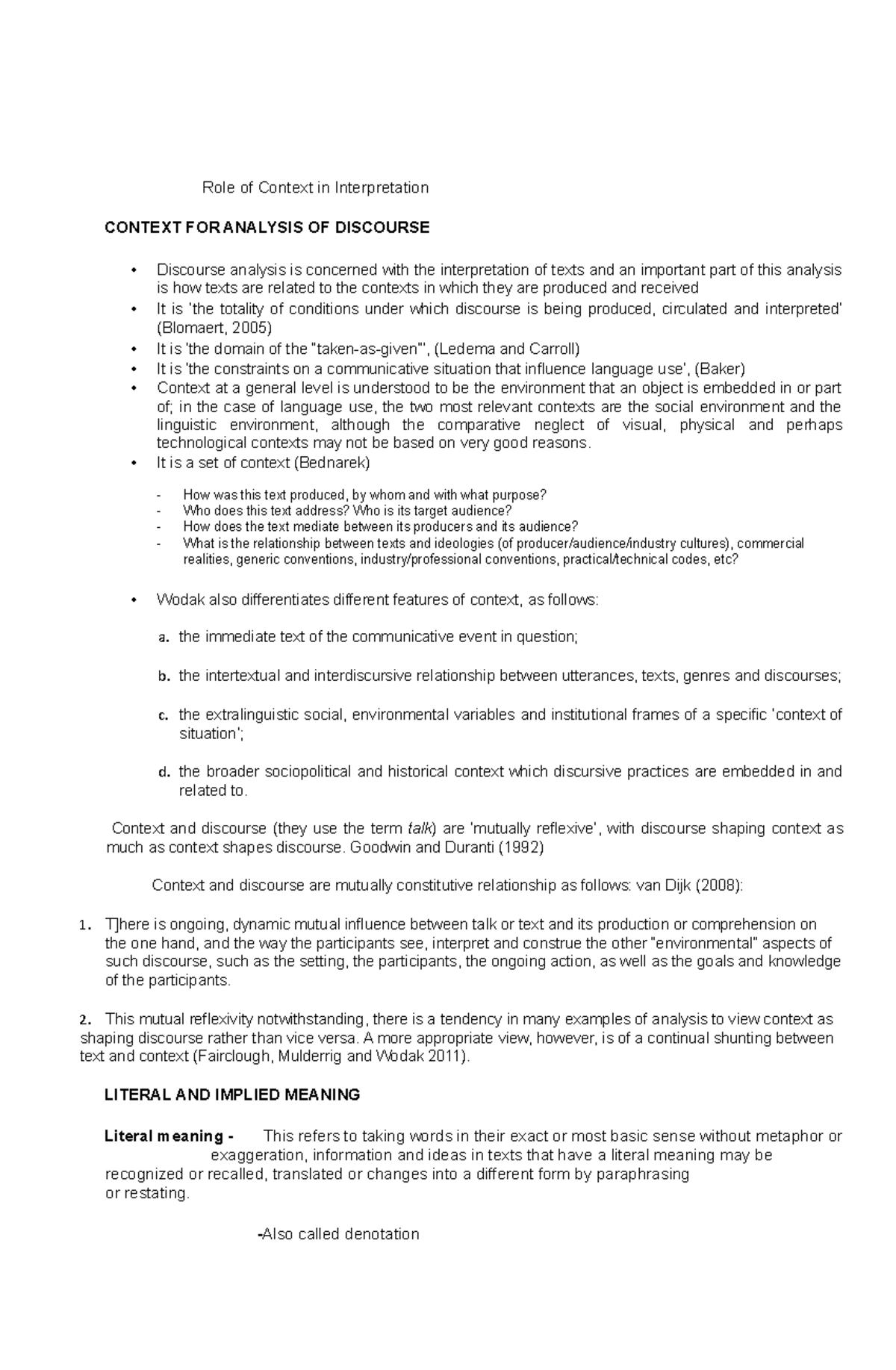 Role of Context in Interpretation - Role of Context in Interpretation ...