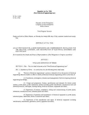 RA 7920 The Electrical Engineering Law - REPUBLIC ACT NO. 7920 February ...