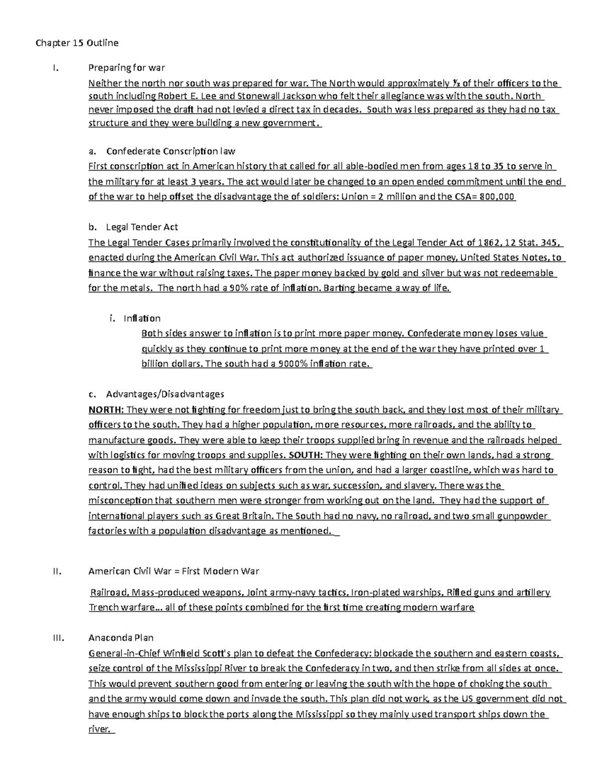 Chapter 15 Outline notes - Chapter 15 Outline I. Preparing for war ...