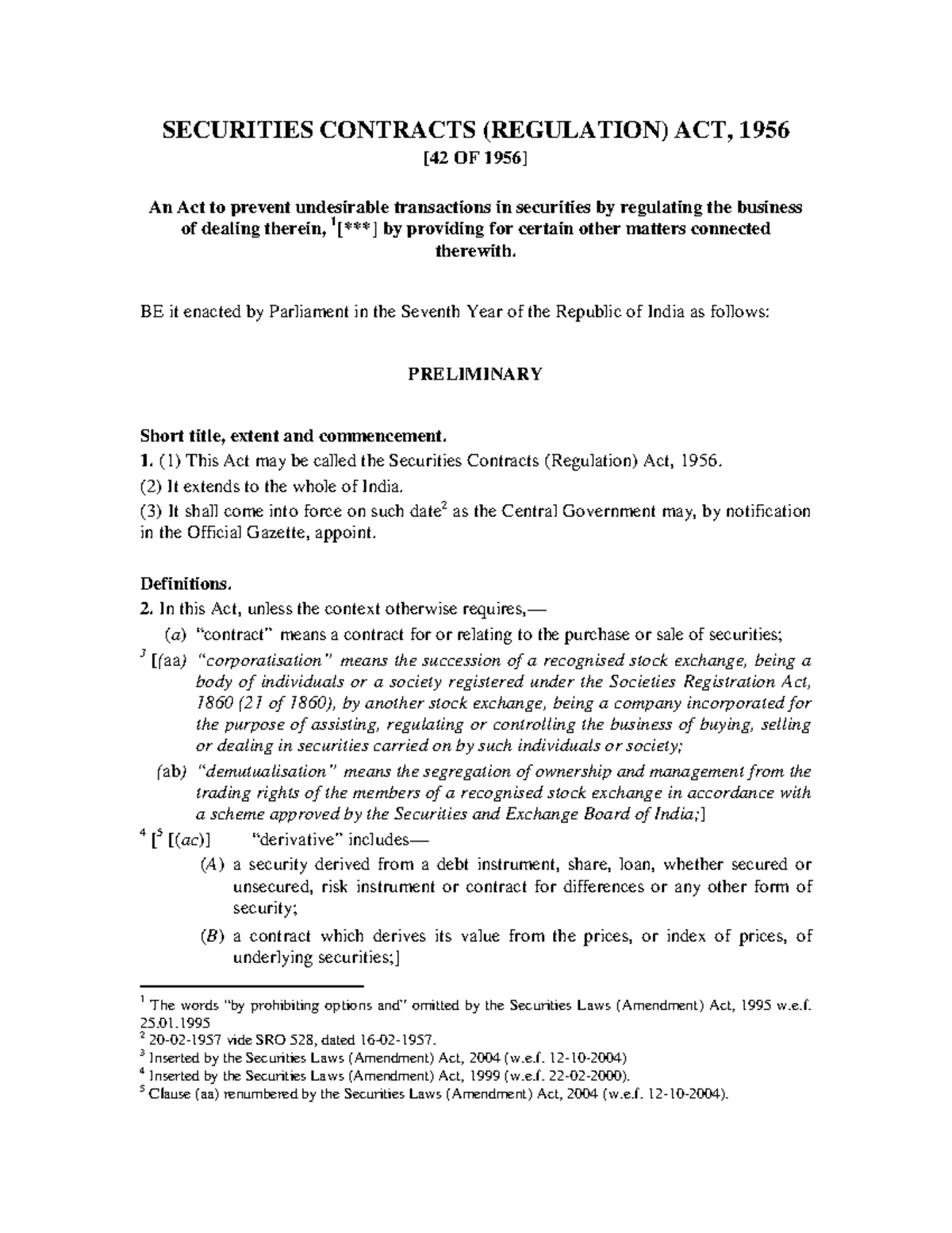 Securities Contracts ( Regulation) ACT, 1956 - SECURITIES CONTRACTS ...