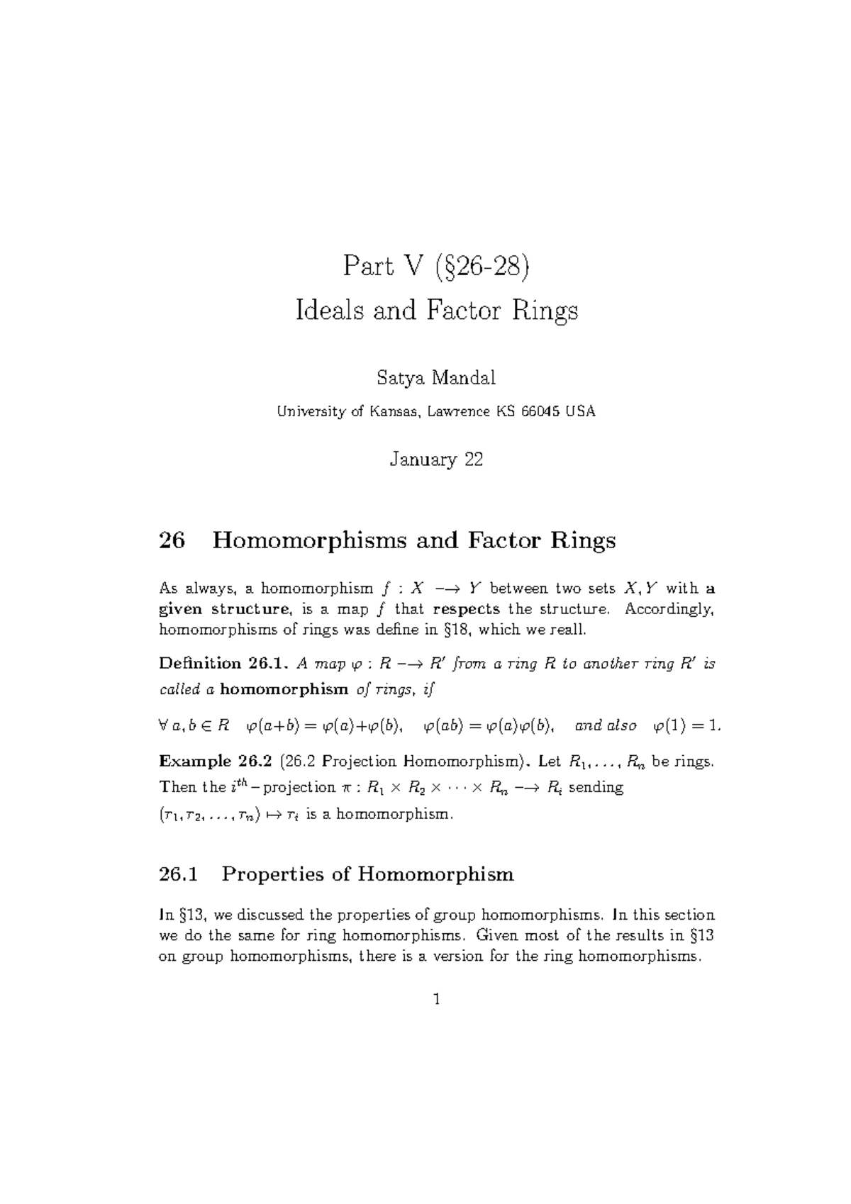 Lecture notes, lecture 5 - Ideal factor - Part V Ideals and Factor ...