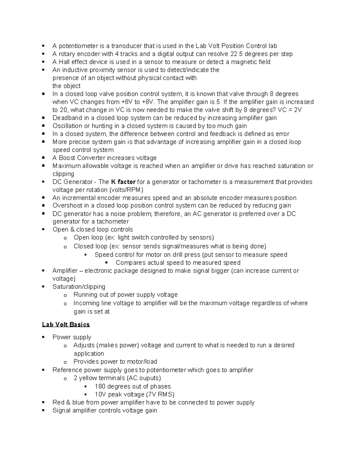 Electronics Test 2 Review - A potentiometer is a transducer that is ...