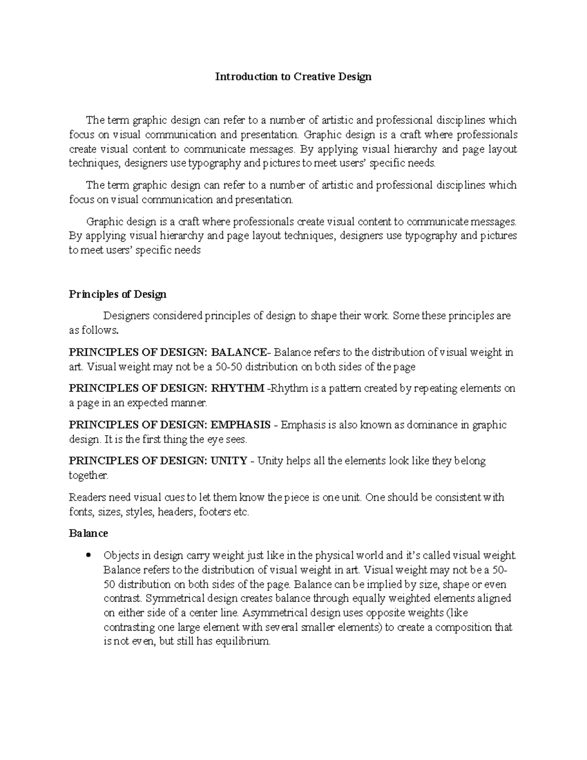 Creative Design - Lecture notes 1-4 - BS in Computer Science - Studocu