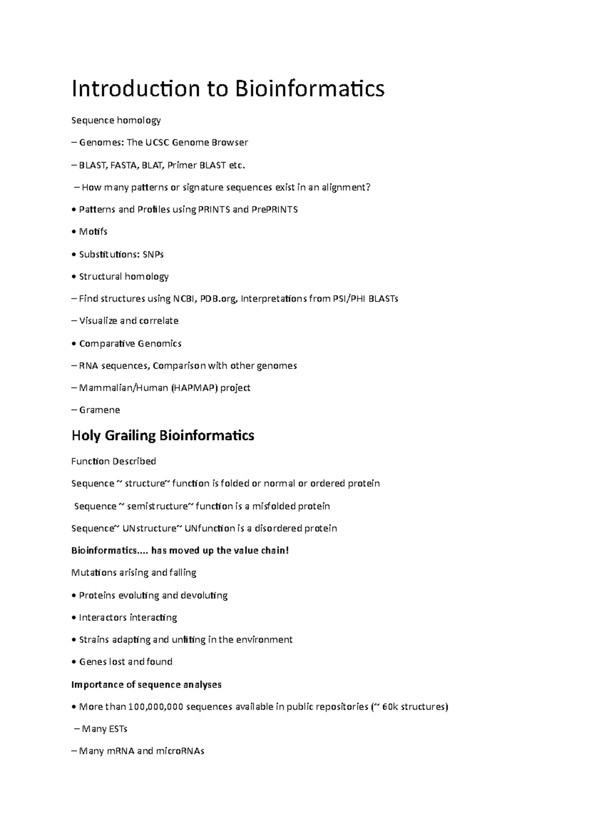Introduction to Bioinformatics - Introduction to Bioinformatics ...