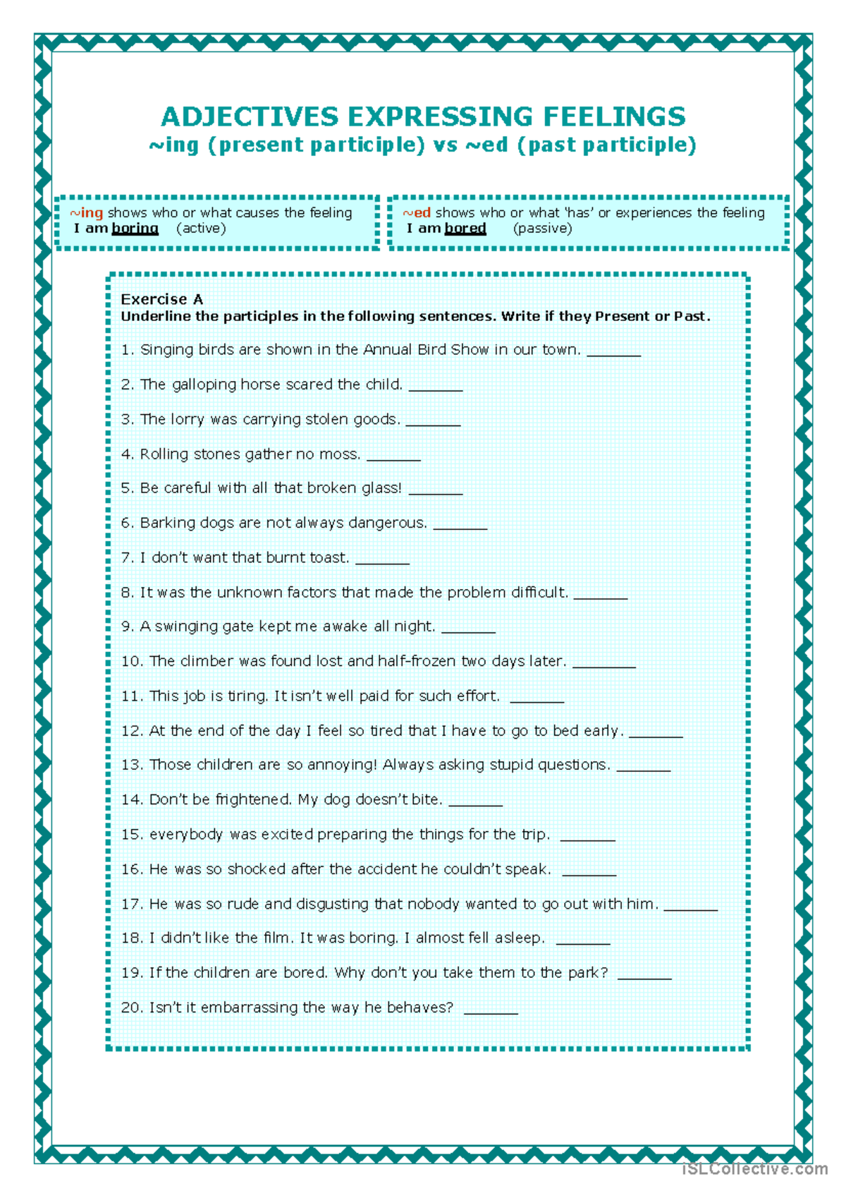Present and Past Participles - ADJECTIVES EXPRESSING FEELINGS ~ing ...